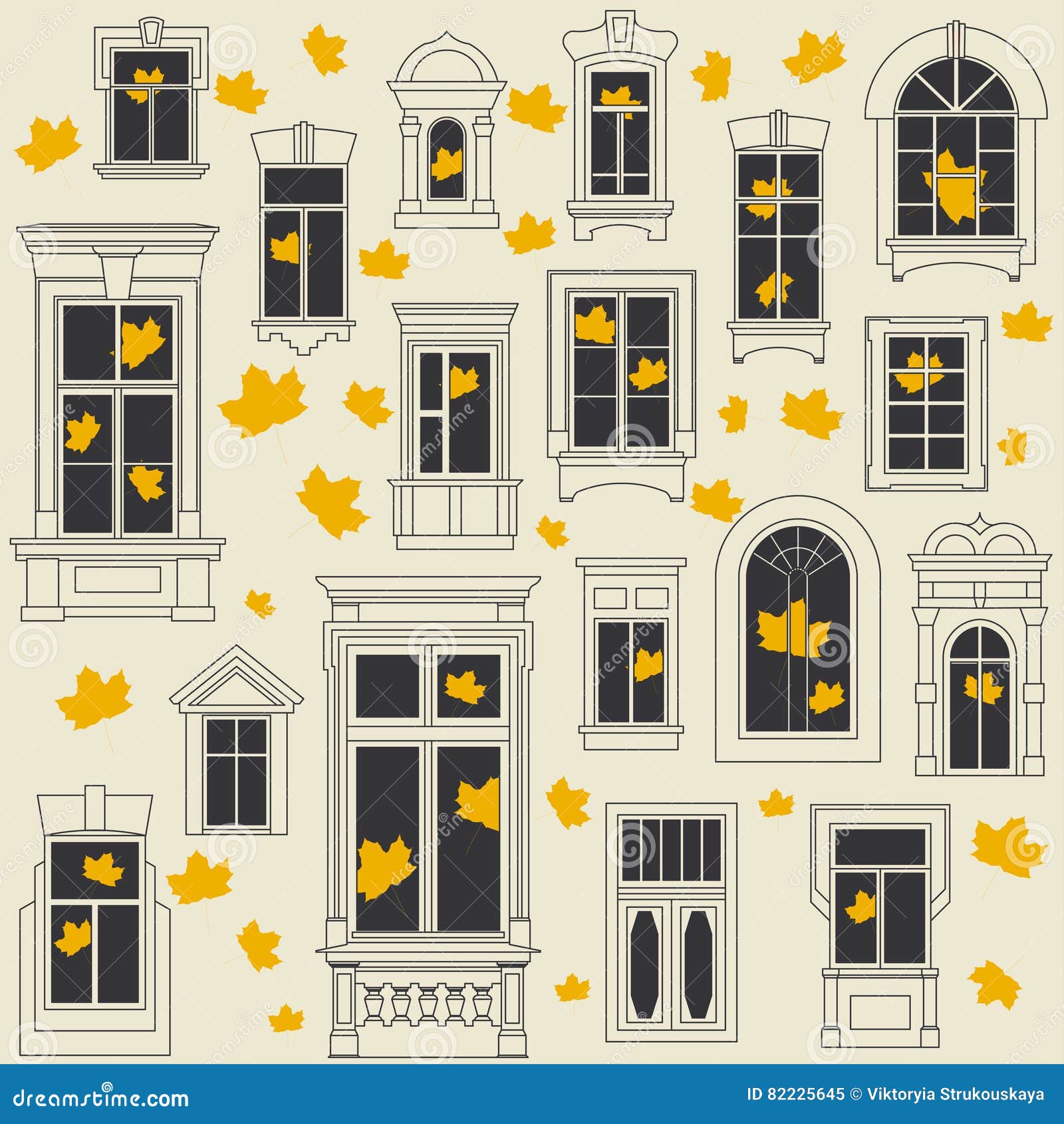 Seamless Vector Autumn Pattern of Different Old Windows. Stock Vector ...