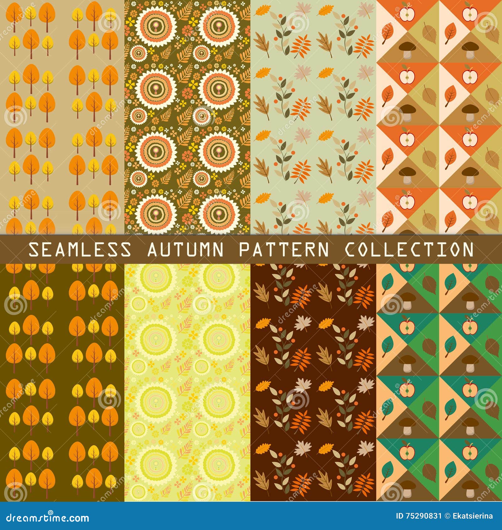 Seamless Vector Autumn Patterns Collection Stock Illustration ...