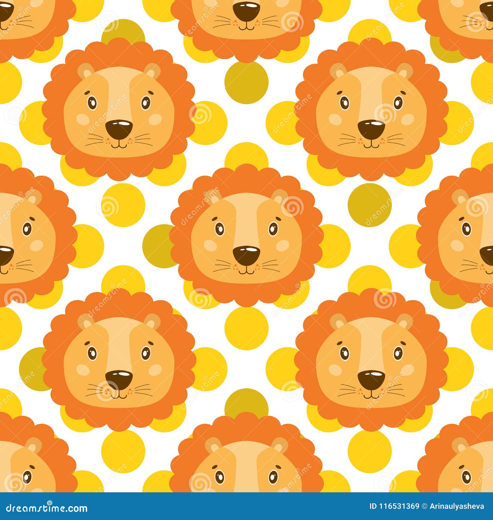 Seamless Vector Baby Pattern with Animals Lion Face. Stock Illustration ...