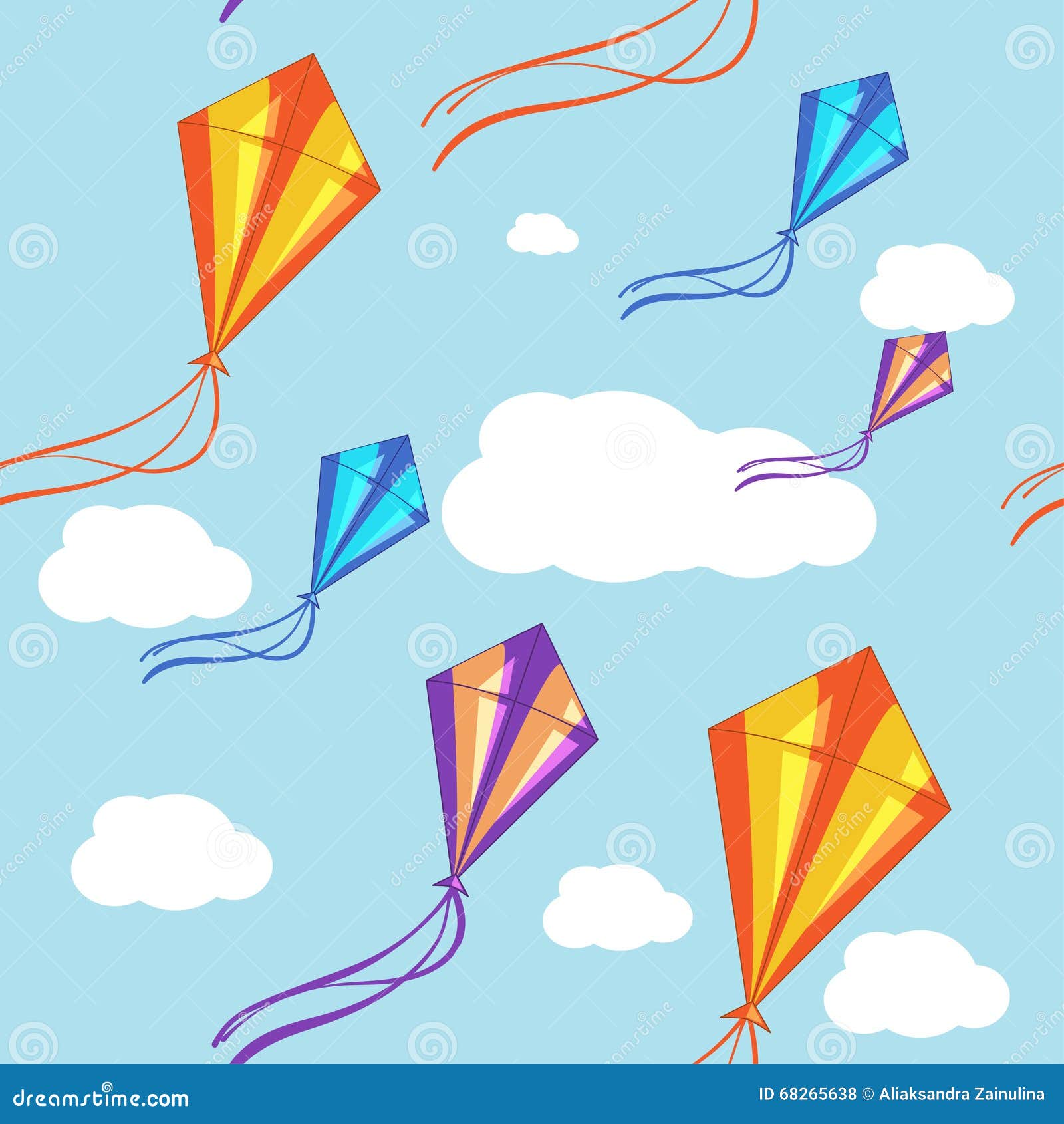 Seamless Vector Background with Colorful Kites in the Blue Sky ...