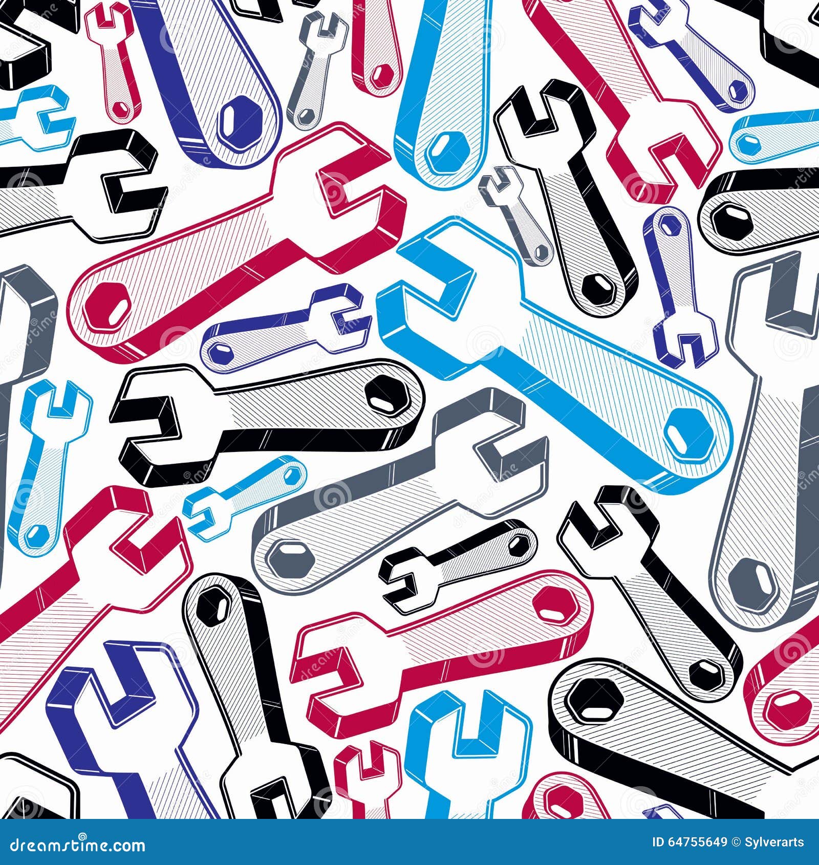 Seamless Vector Background with Detailed 3d Wrenches. Work Tools Stock ...