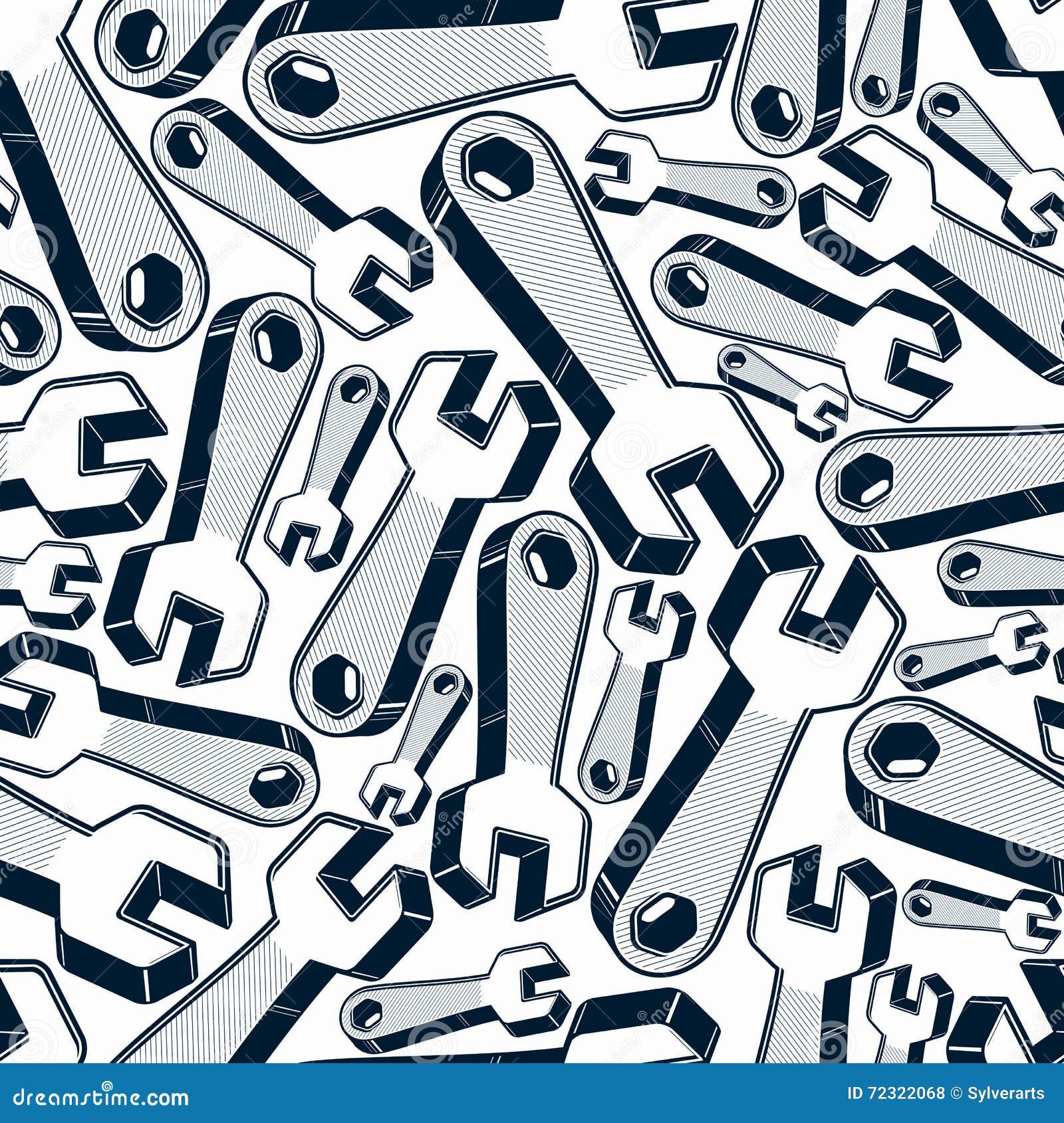 Seamless Vector Background with Detailed 3d Wrenches. Work Tools Stock ...