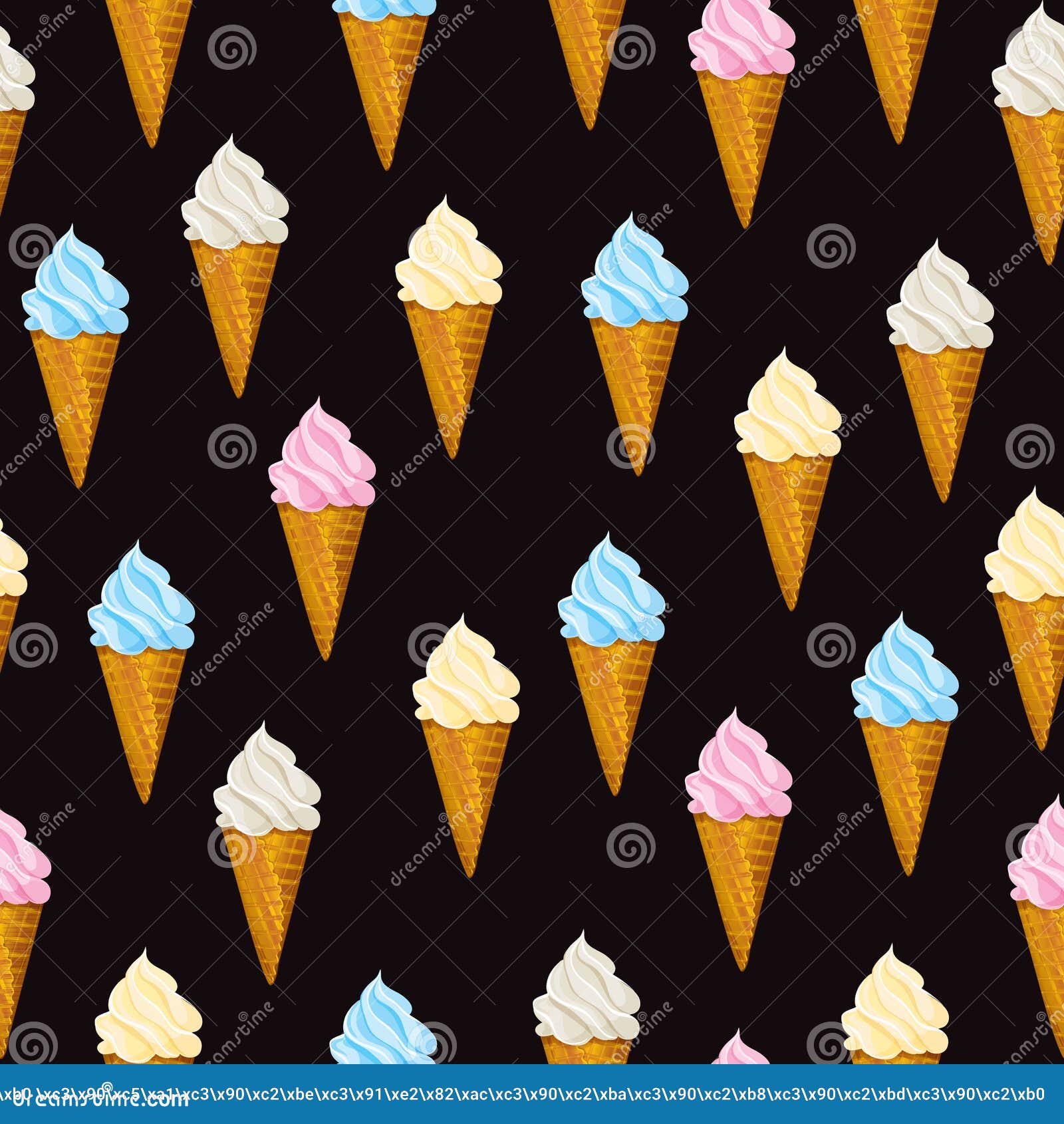 Seamless Vector Background Ice Cream Waffle Cone Stock Vector