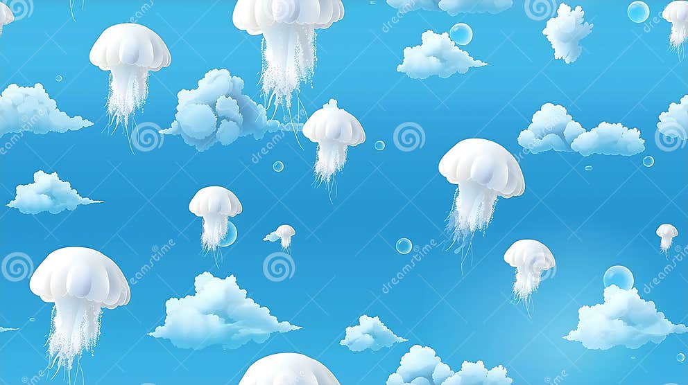 Seamless Vector Background Jellyfish Cloudy Fabric Pattern Generative AI Stock Illustration ...