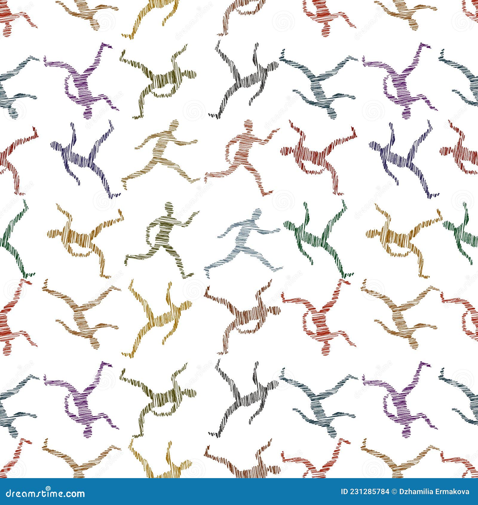 Seamless Vector Background of Scribble Drawings Silhouettes Abstract ...