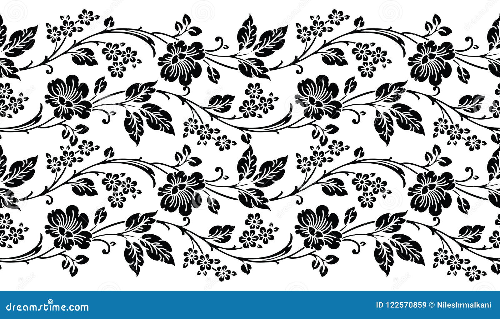 Seamless Vector Black and White Floral Border Stock Vector ... Seamless Vector Black and White Floral Border Stock Vector ...