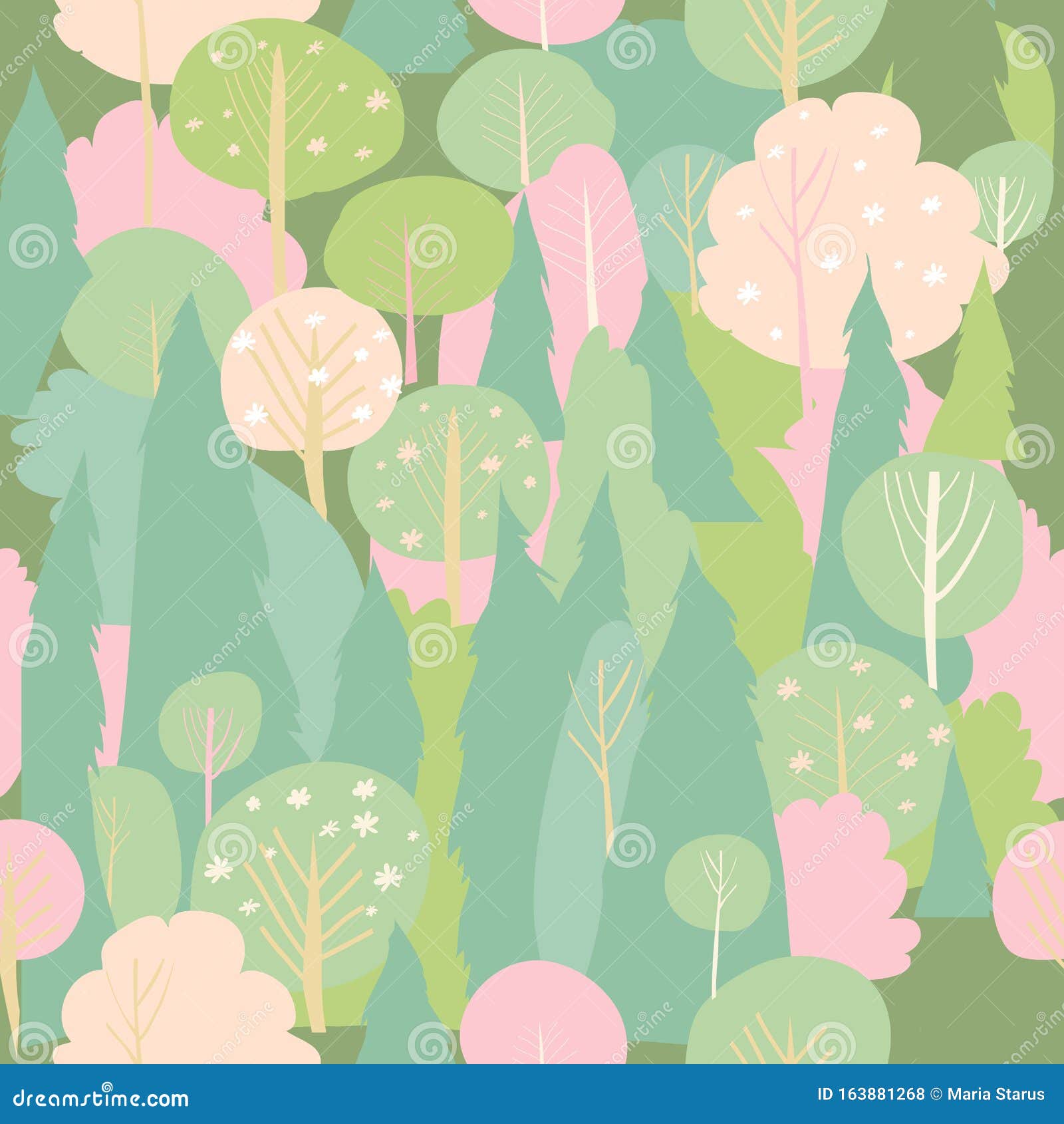 Seamless Vector Blossom Forest Pattern. Spring Background Stock Vector ...
