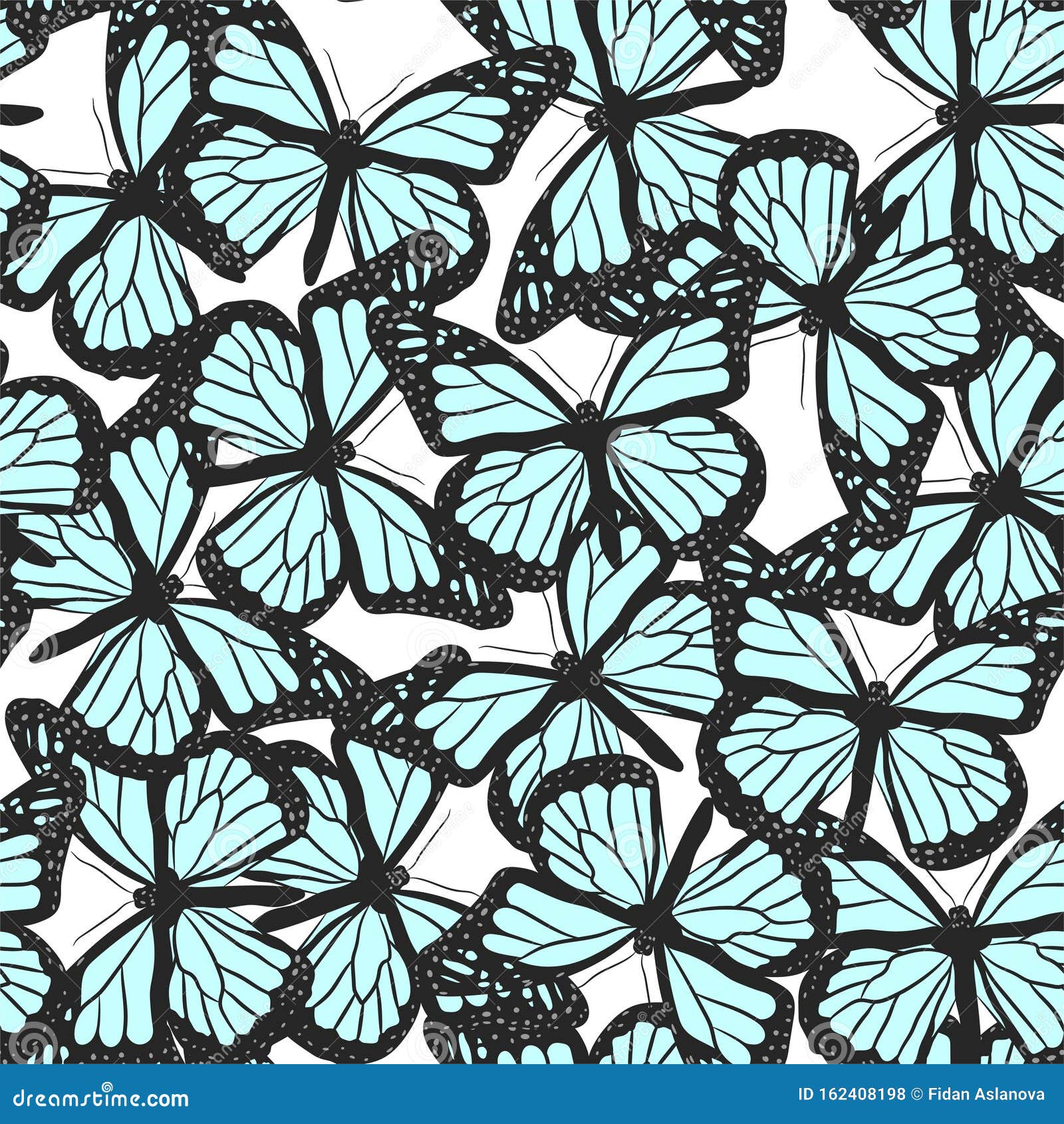 Seamless Vector Blue Butterfly Pattern. Butterflies Background for ...