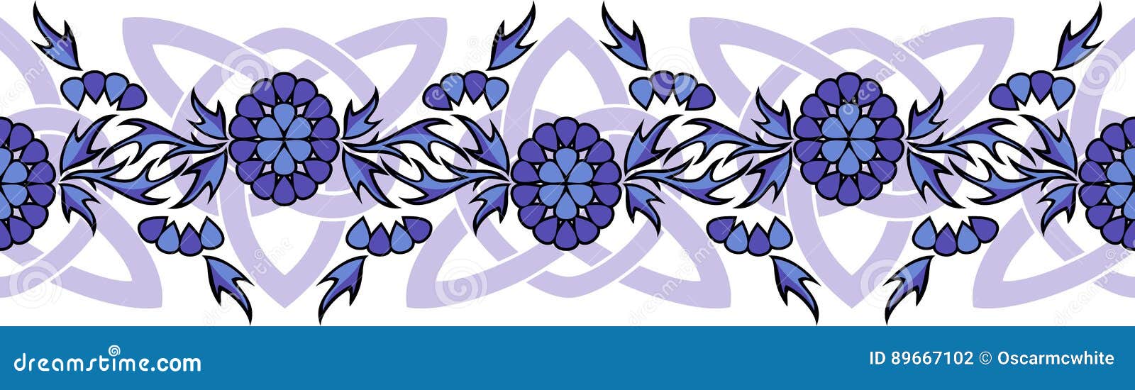 Seamless Vector Border with Flowers and Celtic Knots Stock Vector ...
