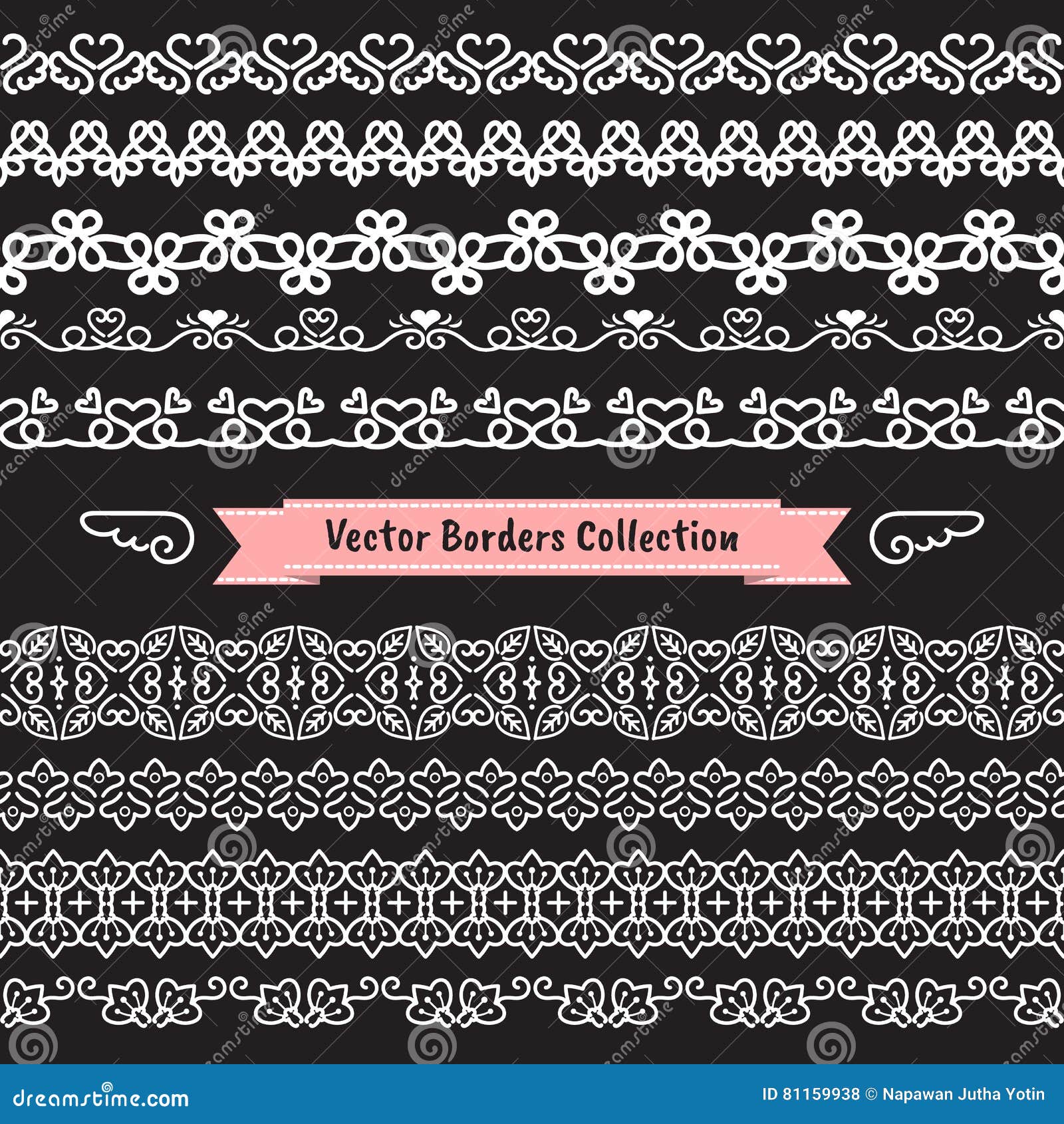 Seamless Vector Border Pattern Heart and Flower Collection Stock Vector ...