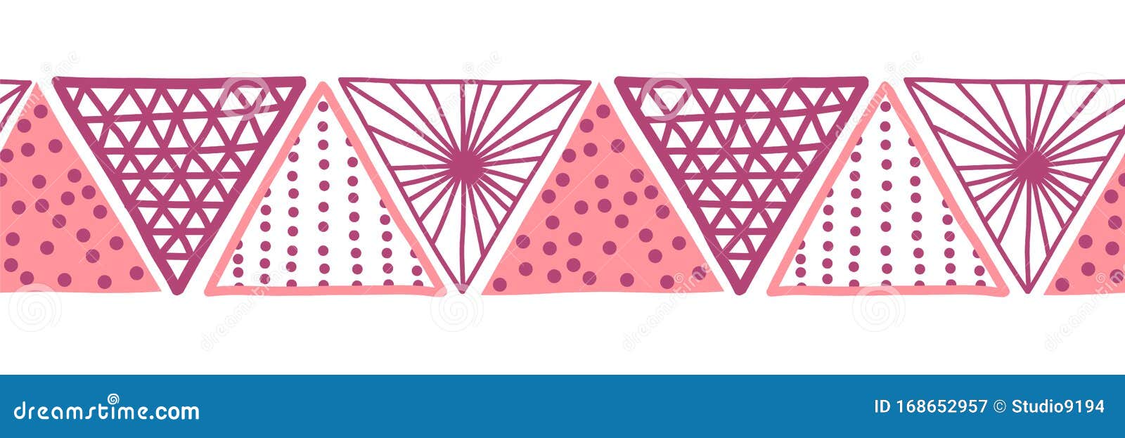 Seamless Vector Border Pink Triangles. Hand Drawn Boho Style Pattern ...