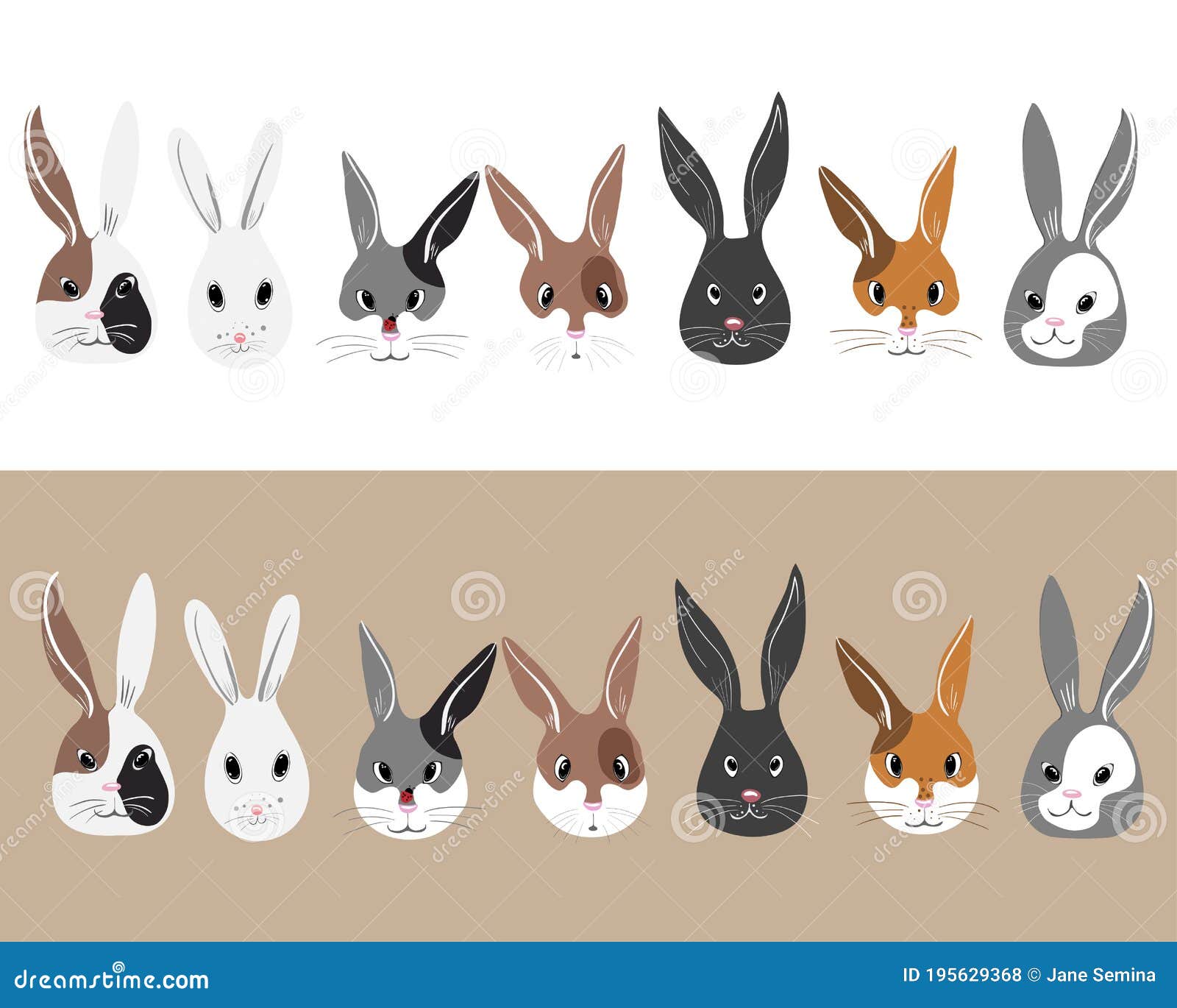 Seamless Vector Border with Rabbit Faces on a White Background. Cute ...