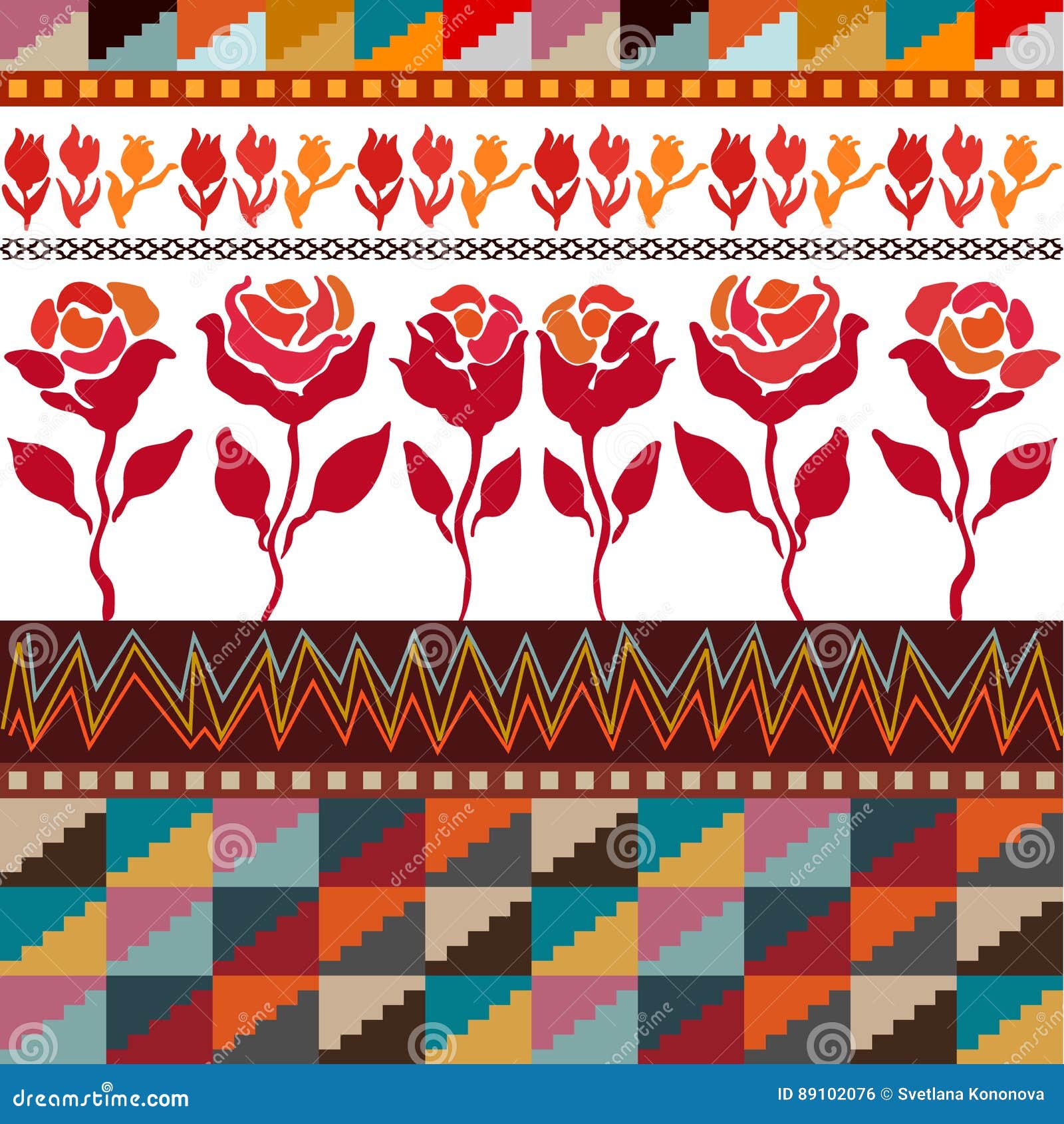 Seamless Vector Border with Roses Inspired by Folk Art. Stock Vector ...