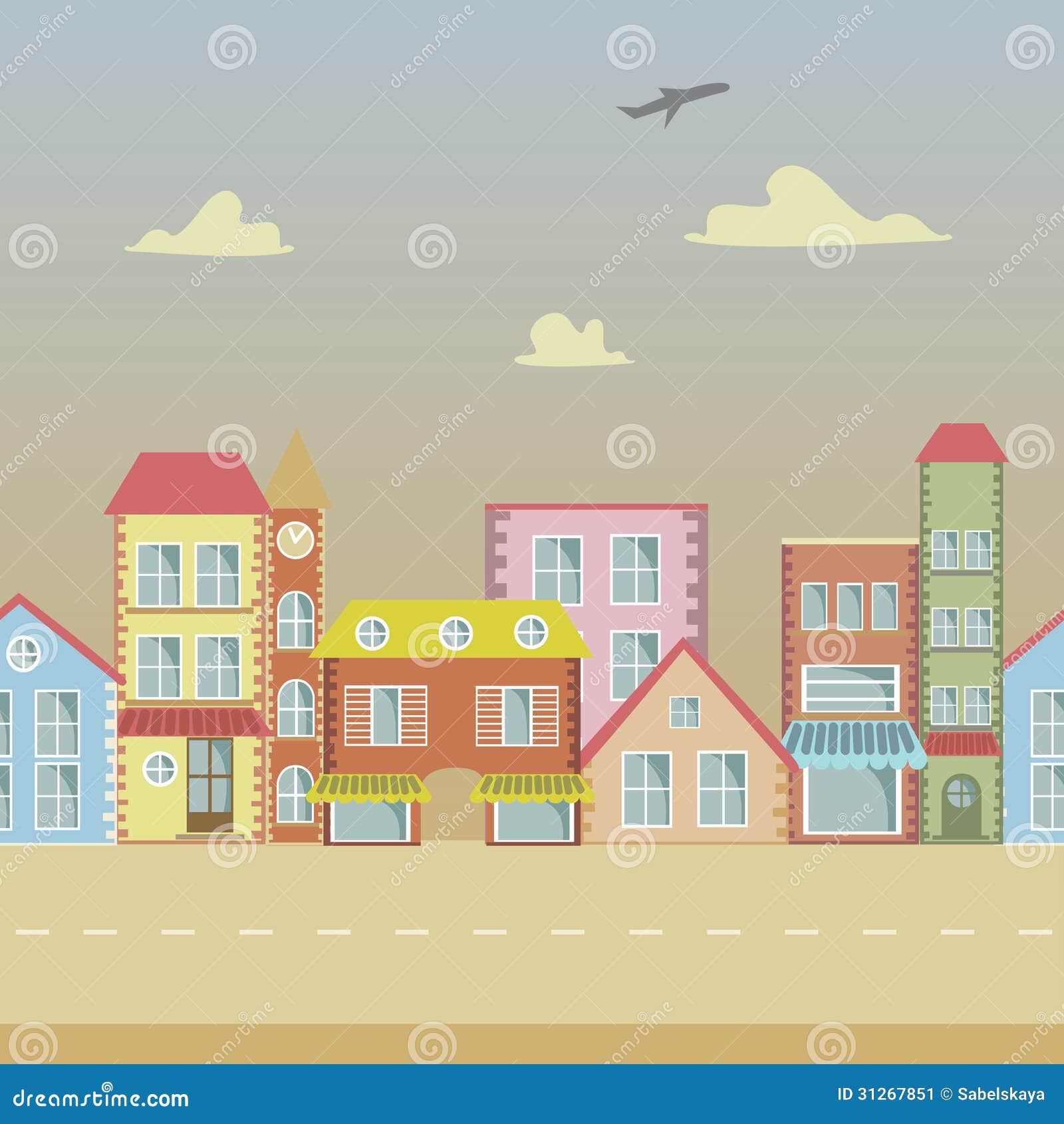 Seamless Vector Cartoon Town Stock Vector - Illustration of cover ...