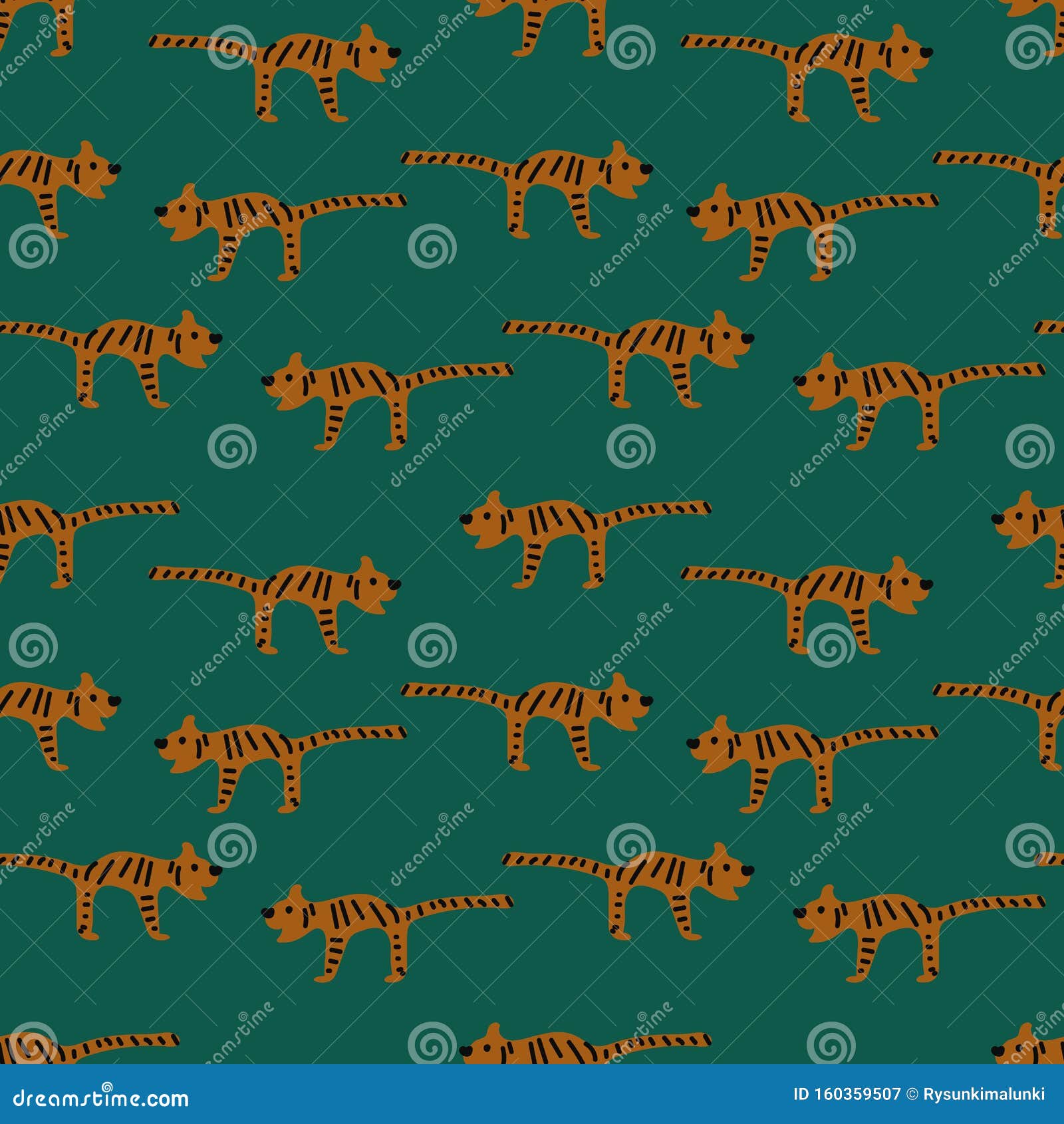 Seamless Vector Childish Pattern with Stylized Tigers Stock Vector ...