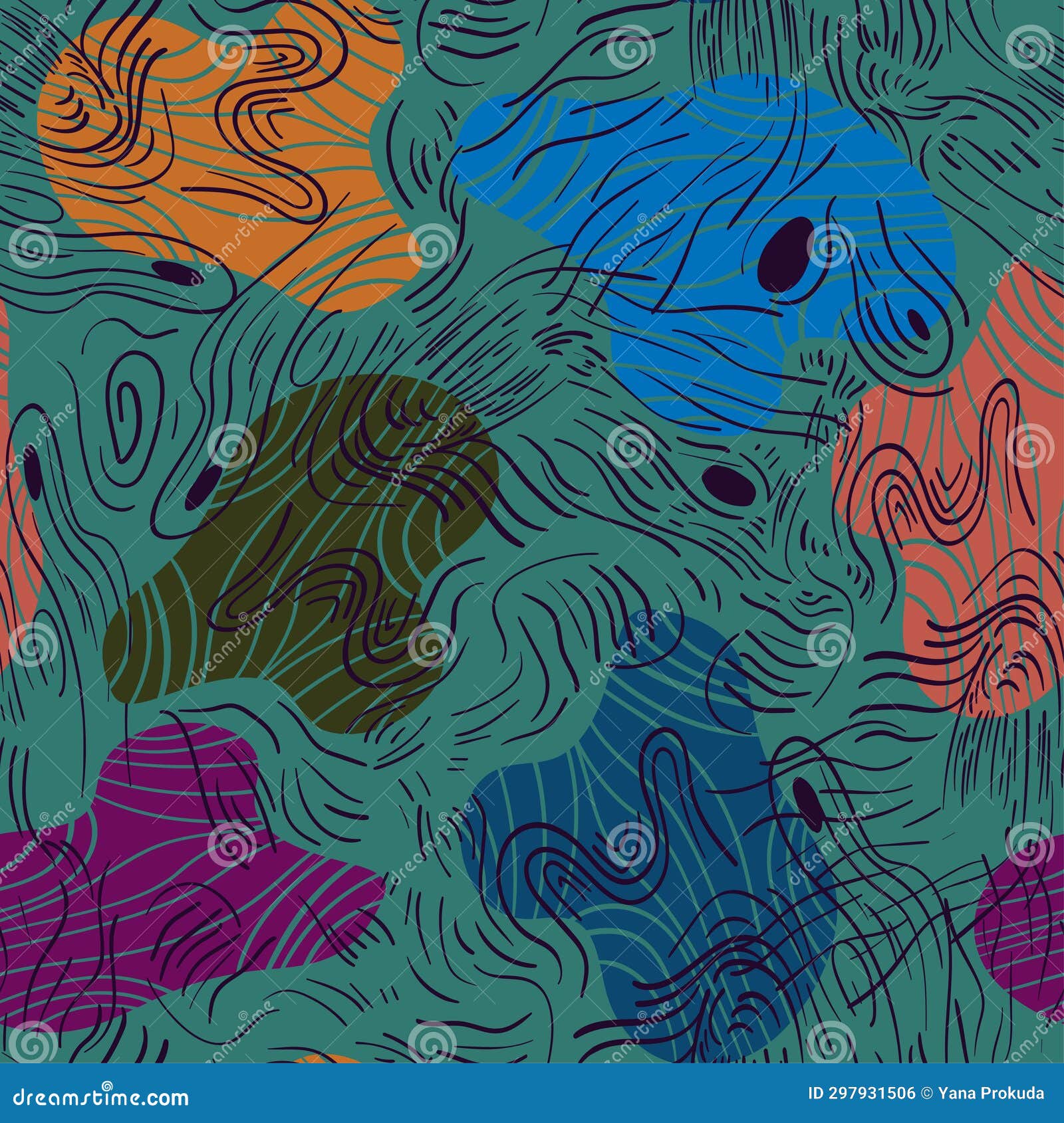 Seamless Vector Colorful Urban Pattern with Wave Lines Stock ...