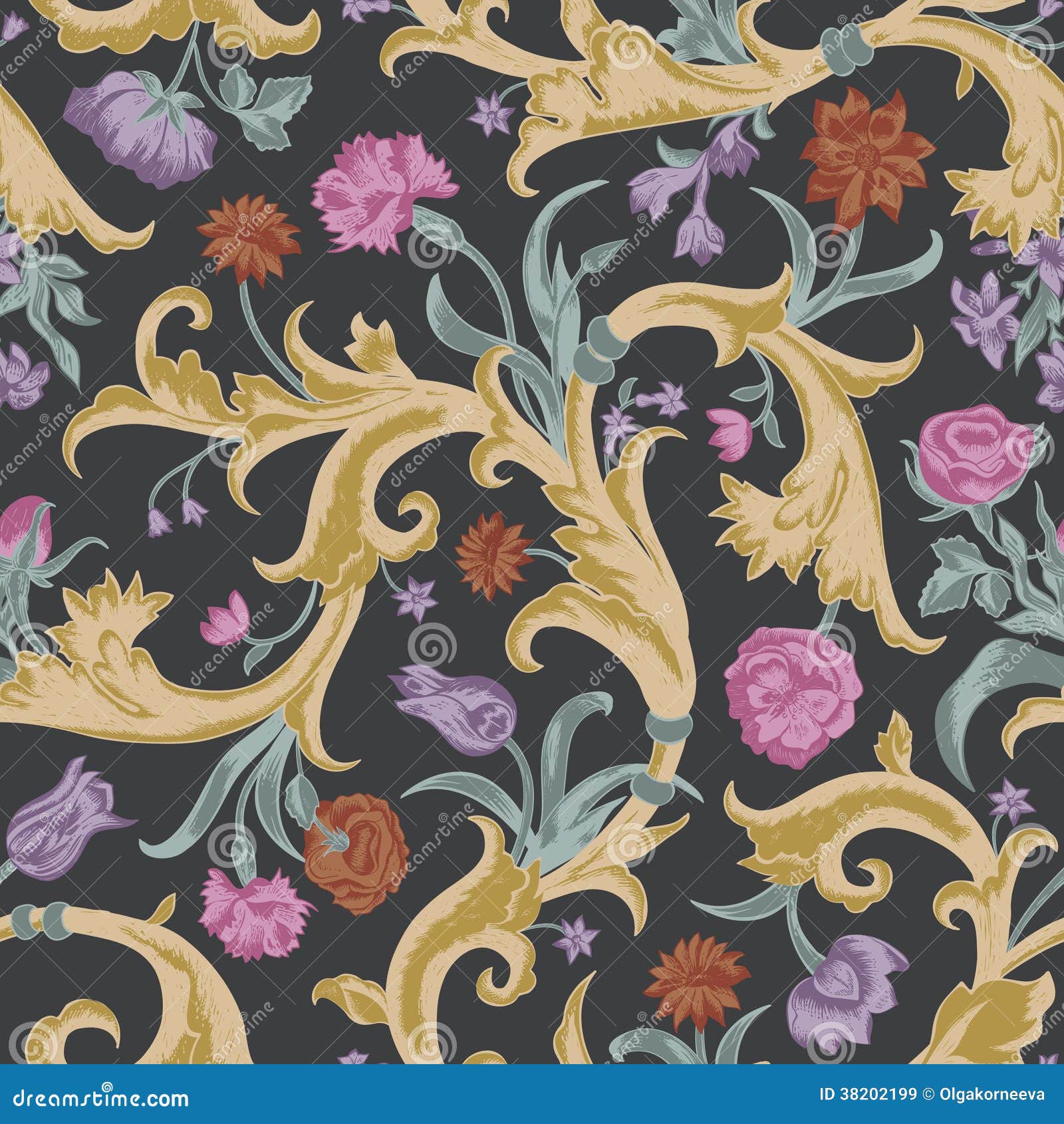 Seamless Vector Dark Vintage Floral Pattern Stock Vector - Illustration ...