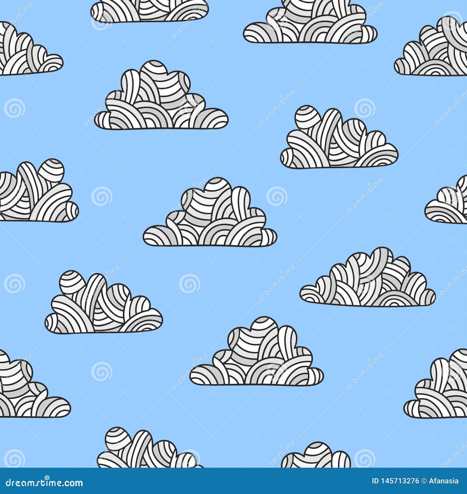 Seamless Vector Doodle Clouds Pattern Stock Vector - Illustration of cloud, retro: 145713276