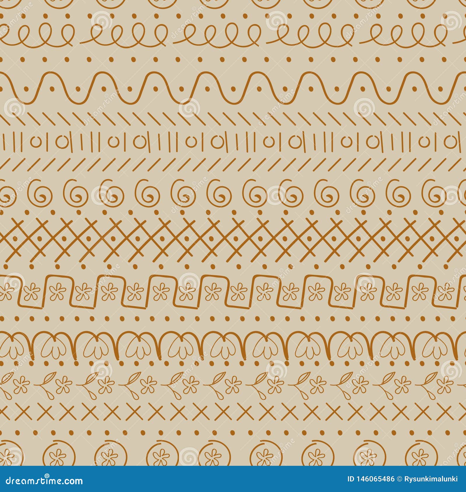 Seamless Vector Doodle Pattern in Beige and Brown Stock Vector ...