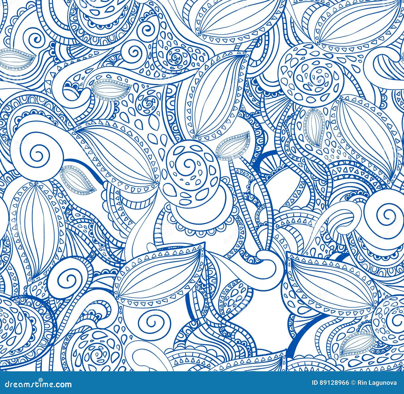 Seamless VECTOR Doodle Pattern, Blue on White. Stock Vector ...