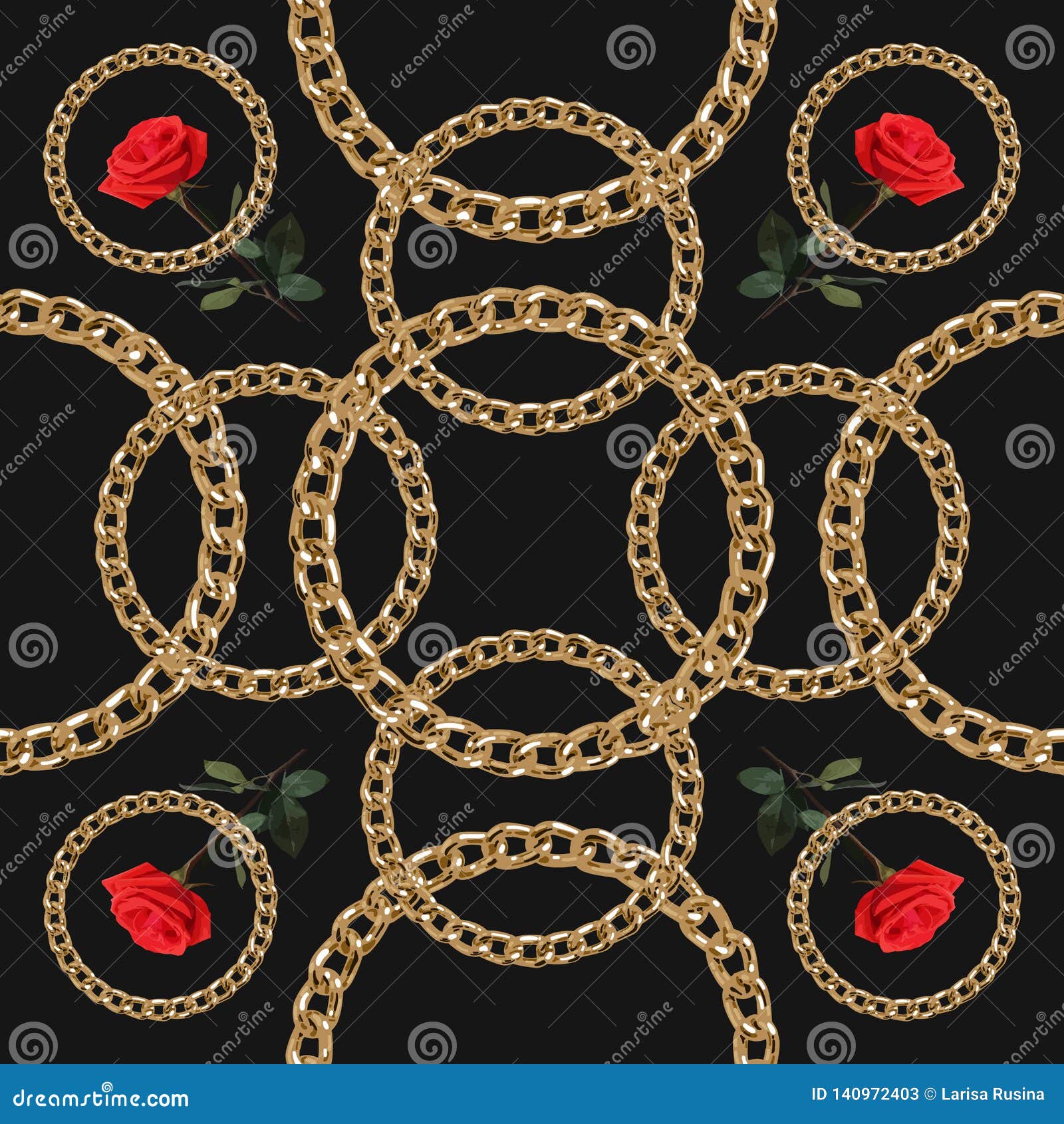 Seamless Vector Floral Pattern Background with Hand Drawn Chain. Stock ...