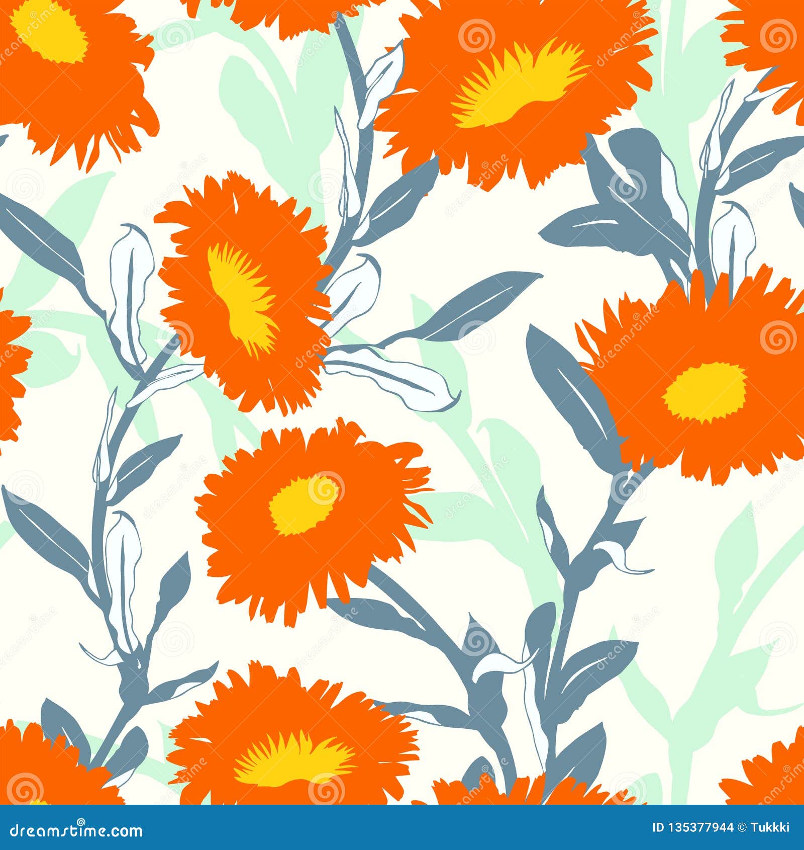Seamless Vector Floral Pattern with Big Bold Flowers Stock Vector ...
