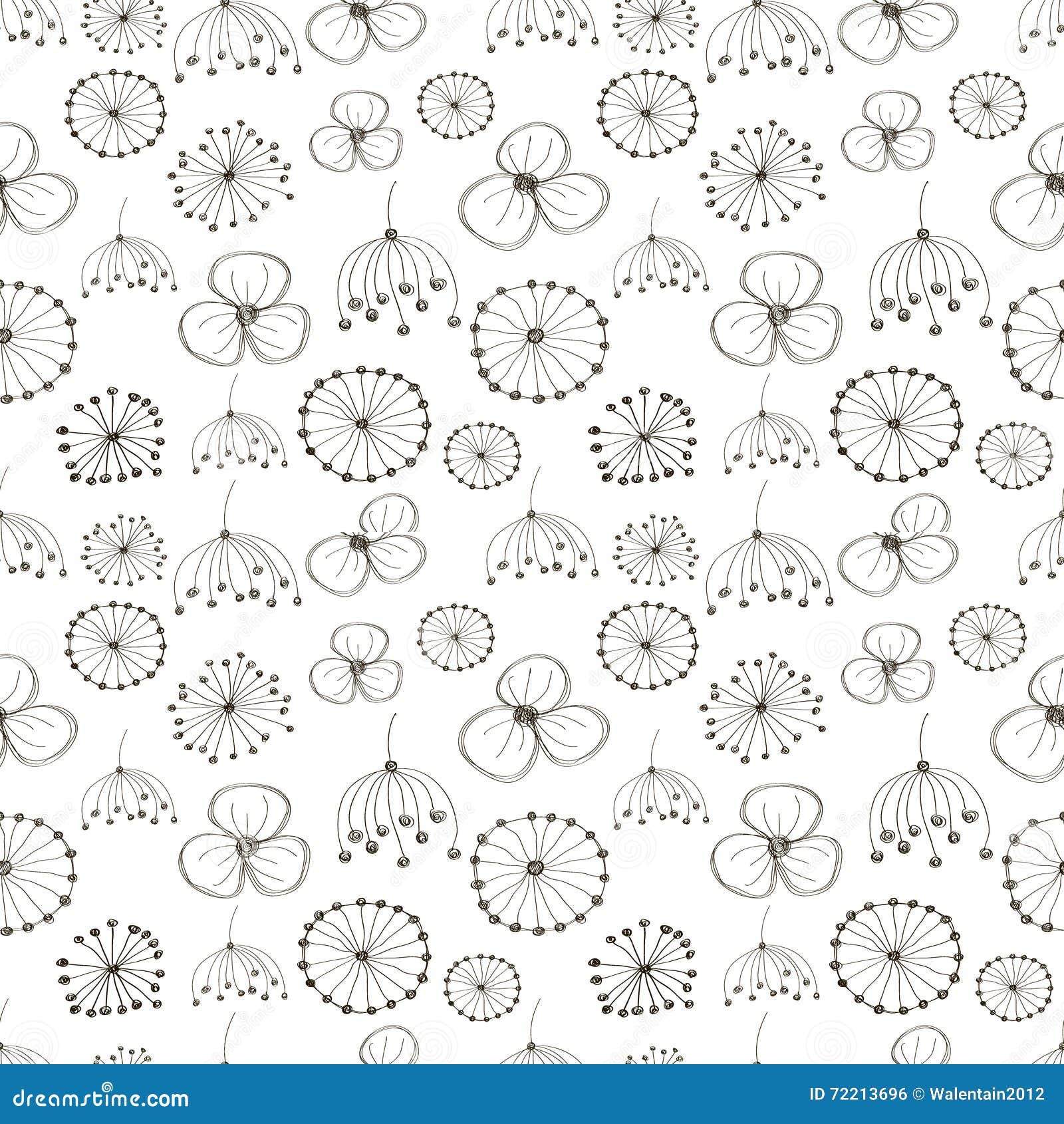 Seamless Vector Floral Pattern. Black and White Hand Drawn Background ...