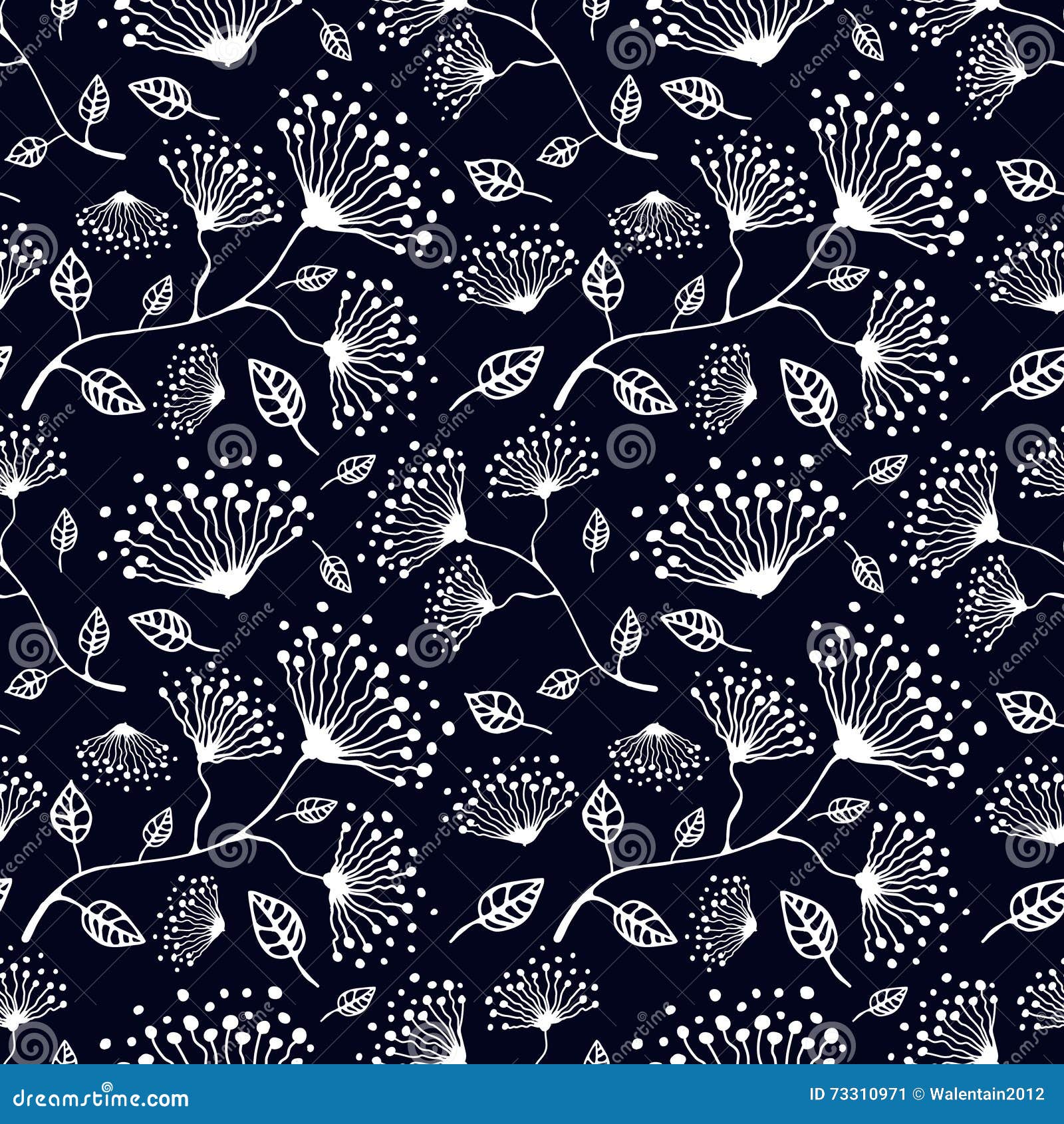 Seamless Vector Floral Pattern. Hand Drawn Blue Background with Flovers ...