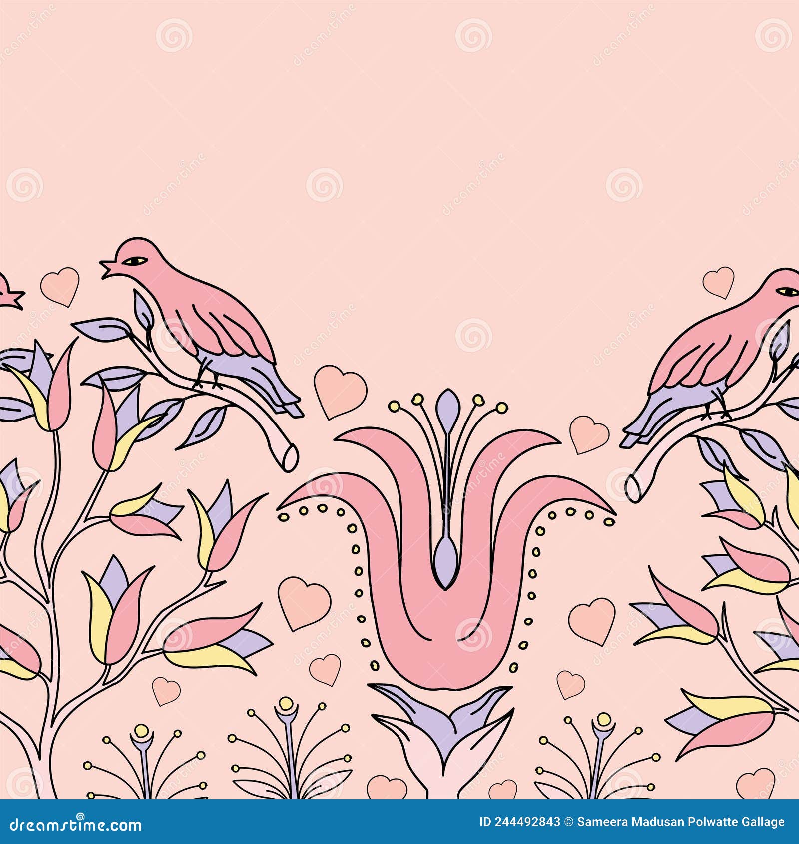Seamless Vector Flower, Birds Design Pattern Stock Vector ...