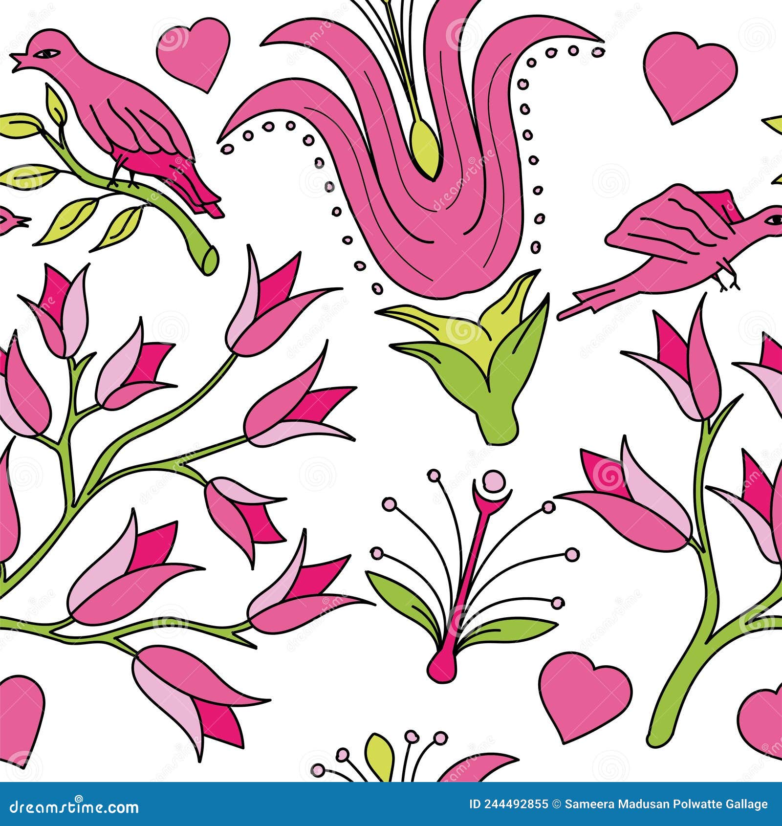 Seamless Vector Flower, Birds Design Pattern Stock Vector ...