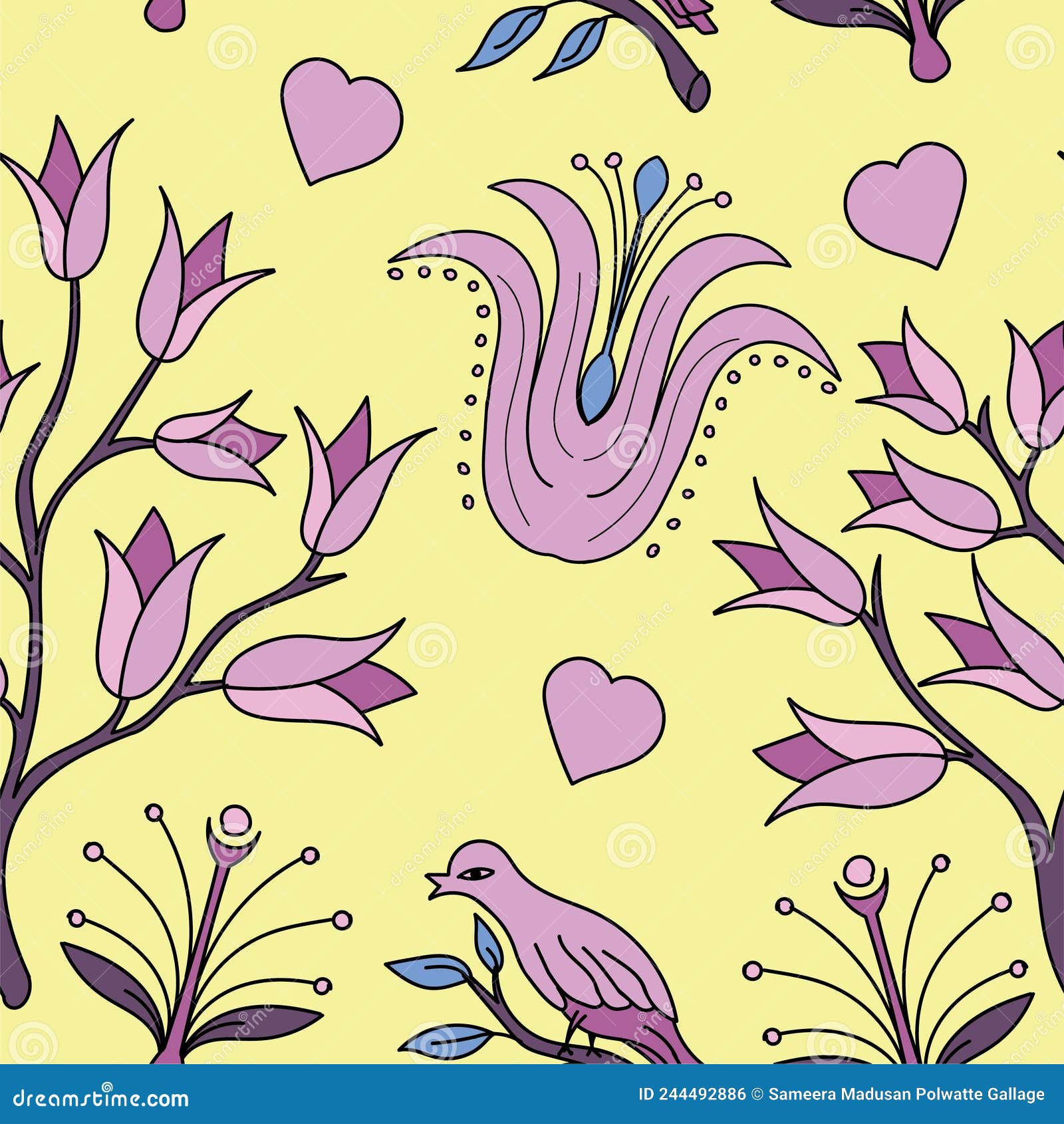 Seamless Vector Flower, Birds Design Pattern Stock Vector ...