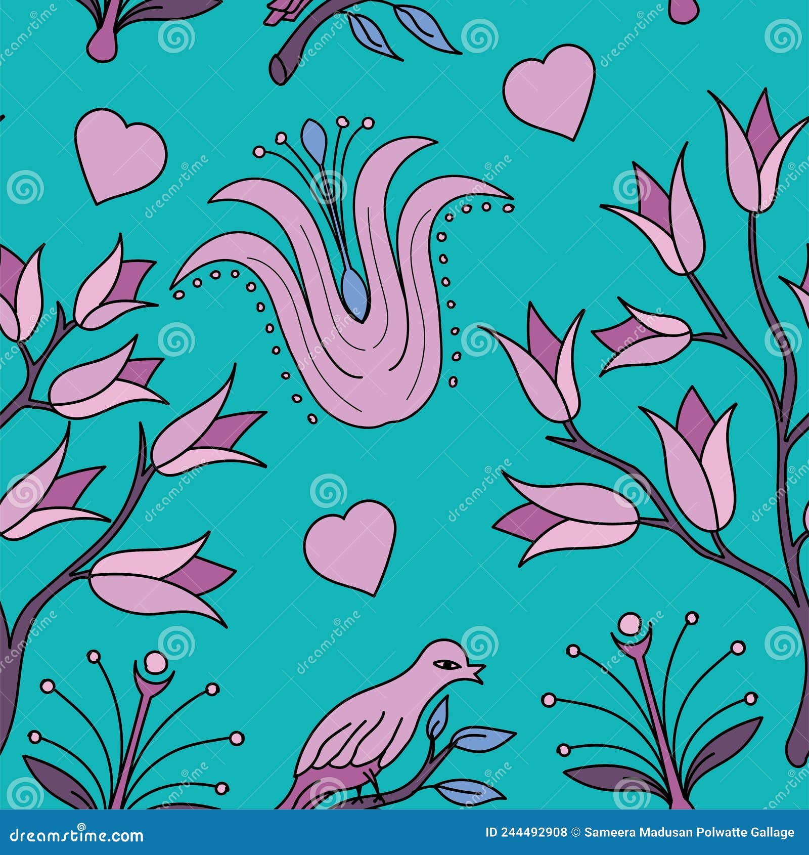Seamless Vector Flower, Birds Design Pattern Stock Vector ...