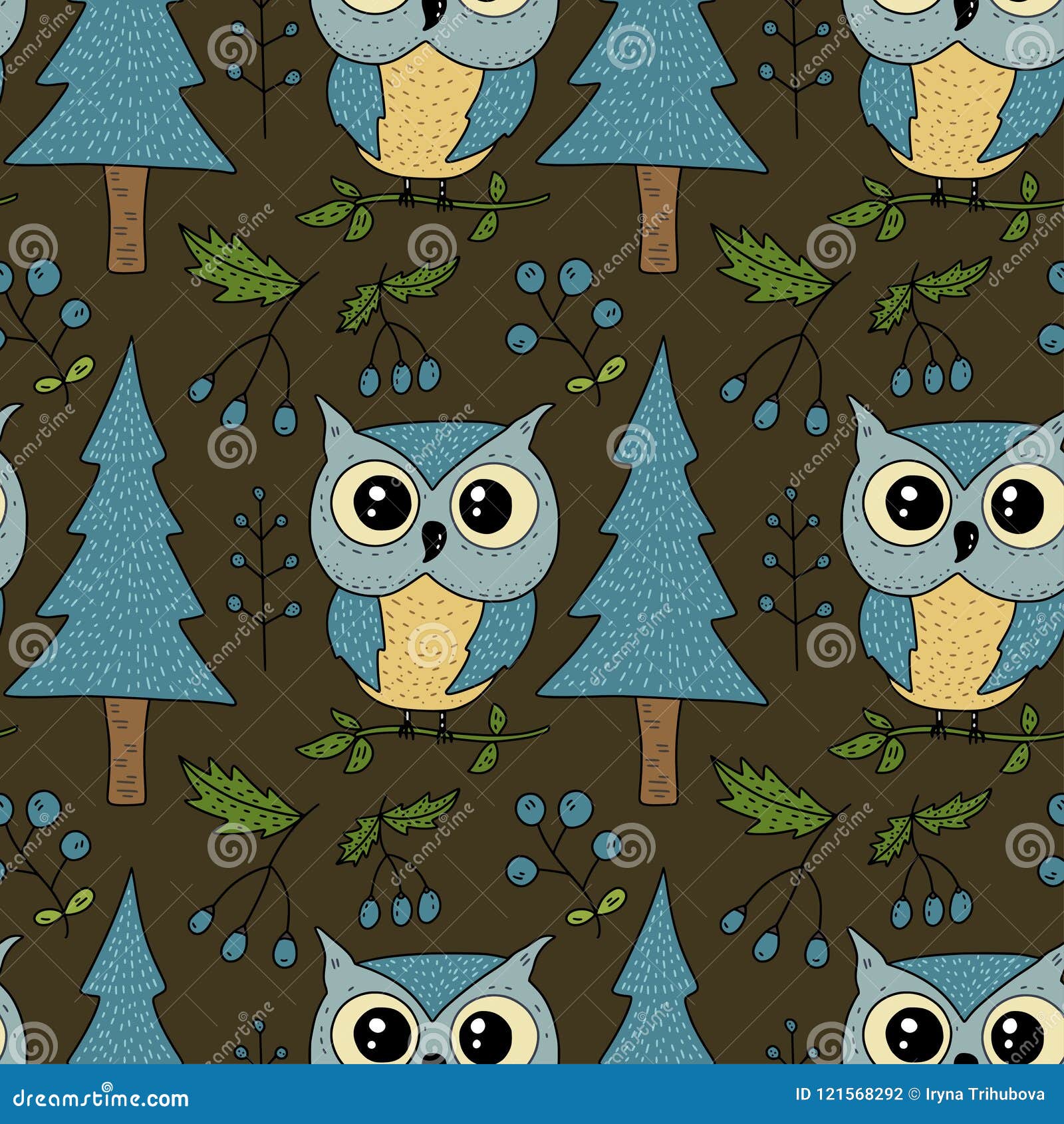 Seamless Vector Forest Pattern with Cute Color Illustrations. Stock ...