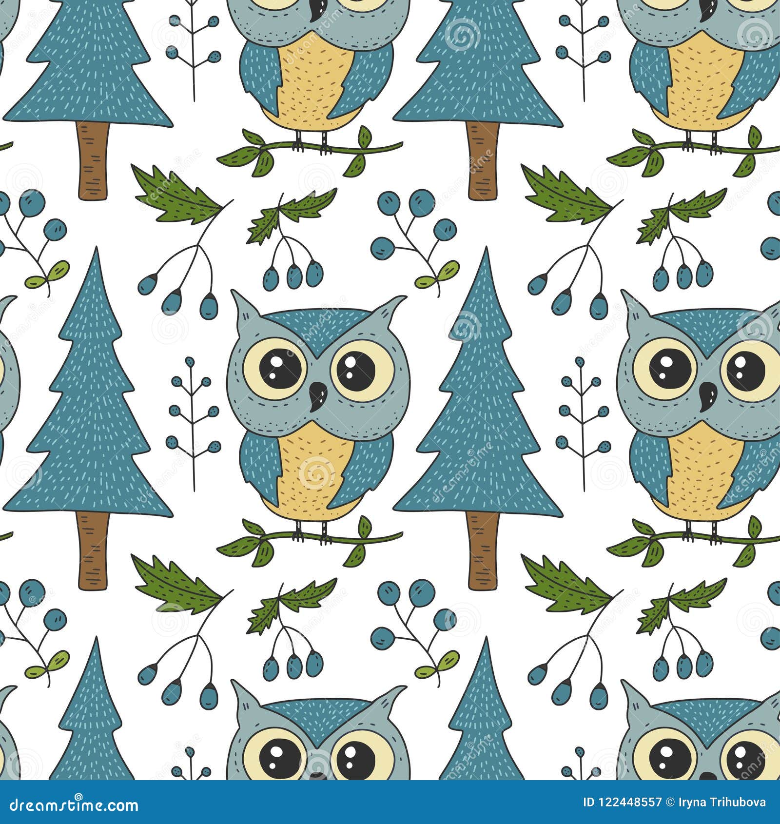 Seamless Vector Forest Pattern with Cute Color Illustrations. Stock ...