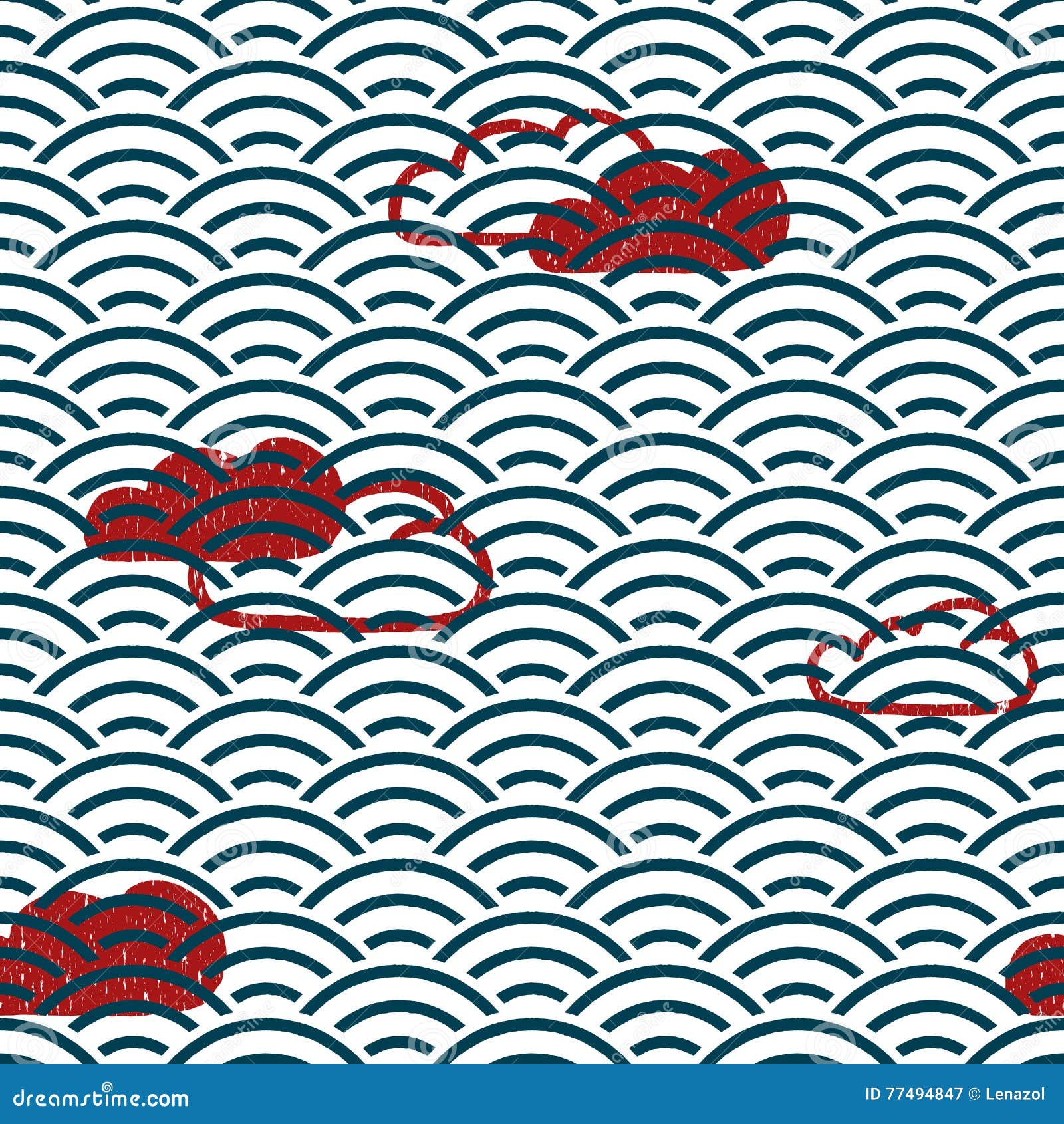 Seamless Vector Geometric Lineal Wave Pattern with Red Clouds Stock ...