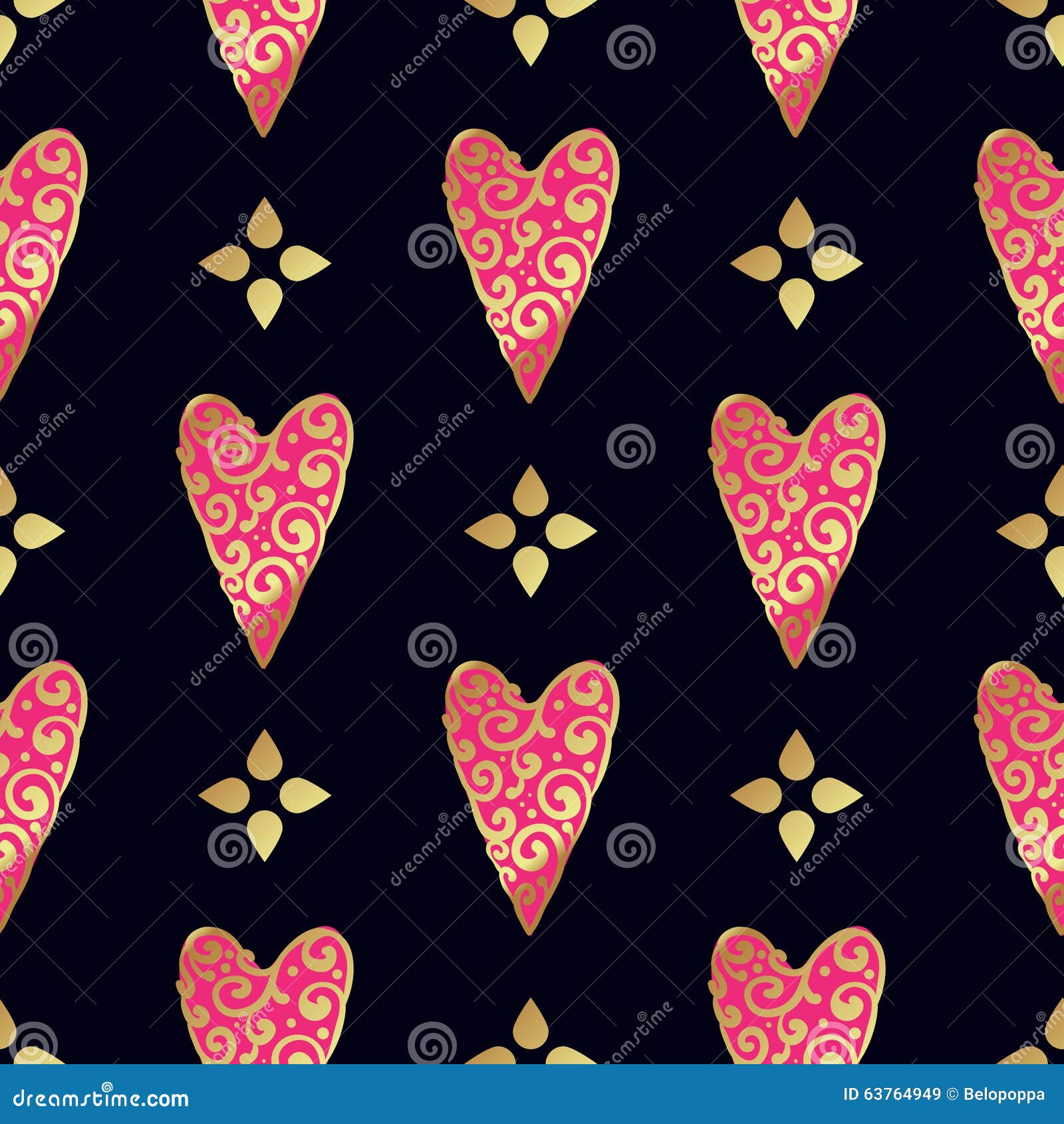 Seamless Vector Gold Pattern with Hearts. Vector Illustration Stock ...