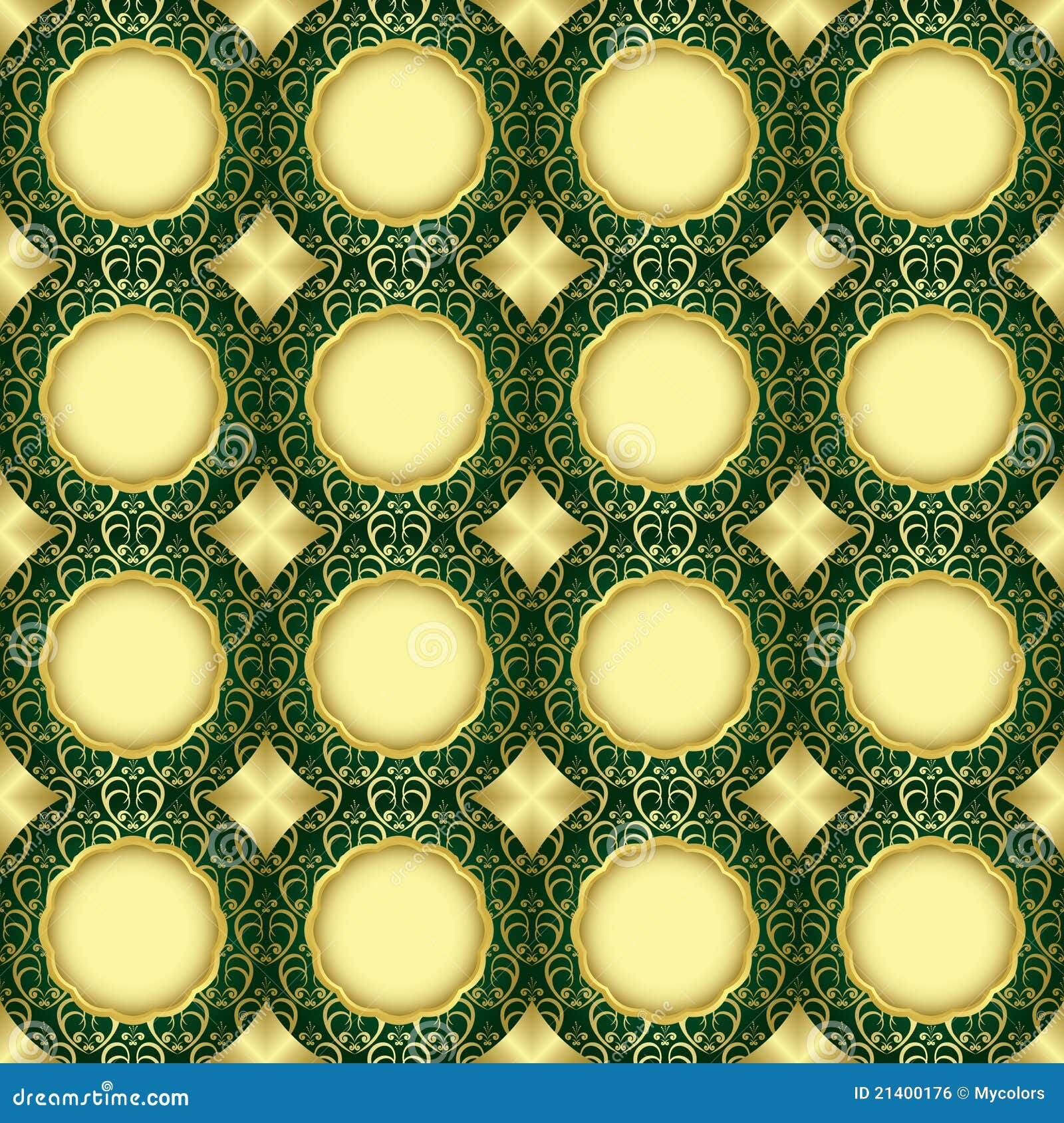 Seamless Vector Green and Gold Pattern Stock Vector - Illustration of ...