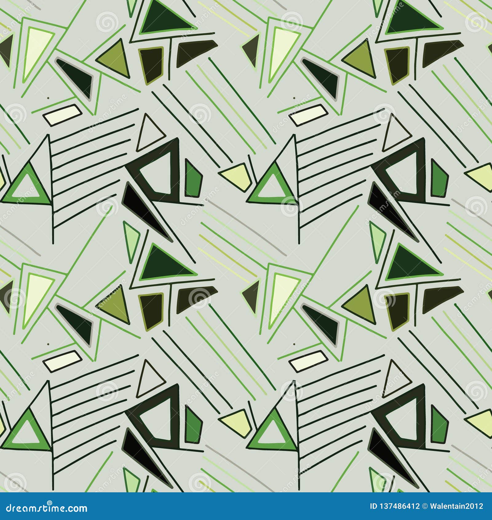 Seamless Vector Green Pattern, Lined Asymmetric Geometric Background ...