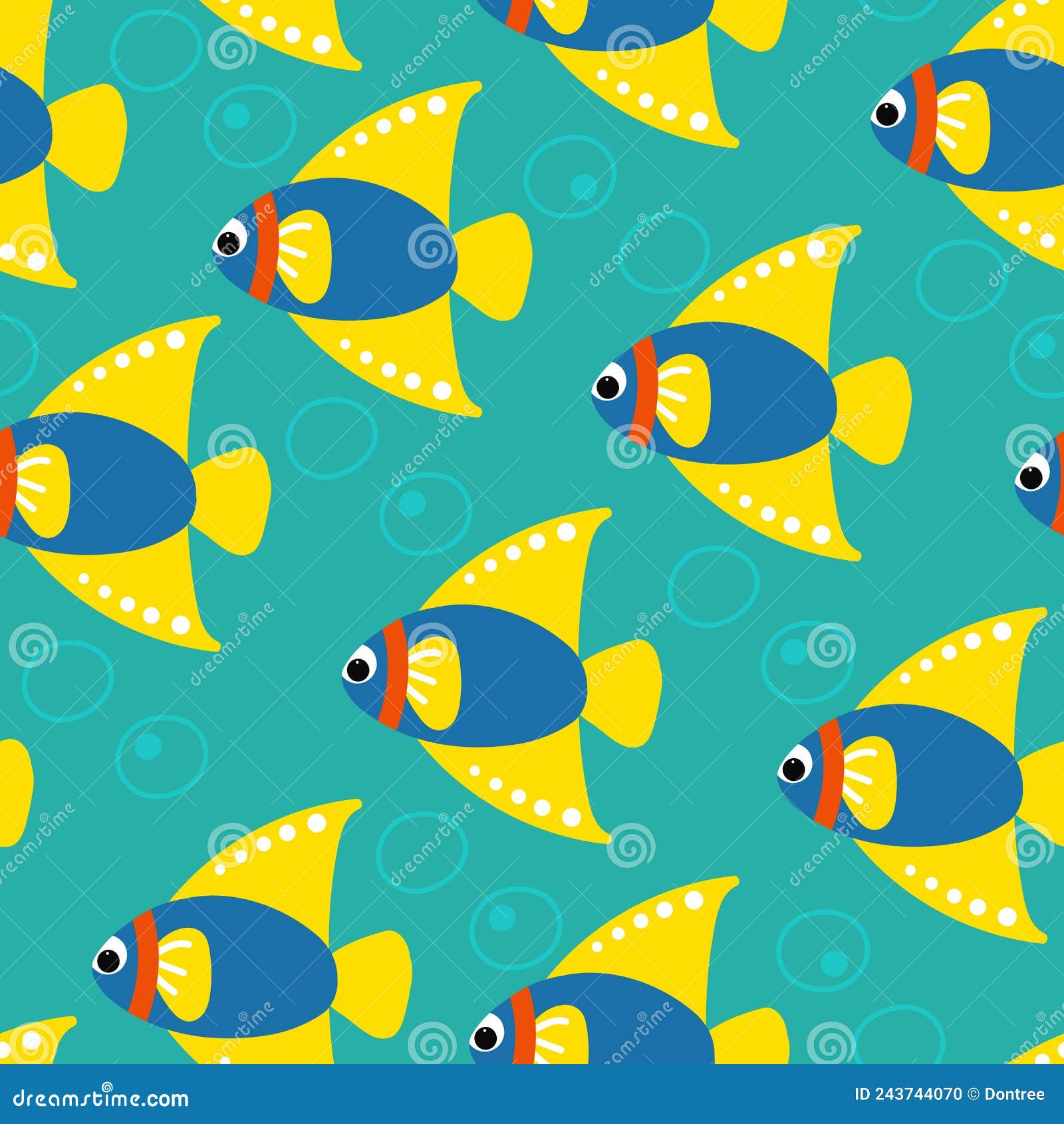 Seamless Vector Hand Drawn Fish Pattern Stock Vector - Illustration of ...
