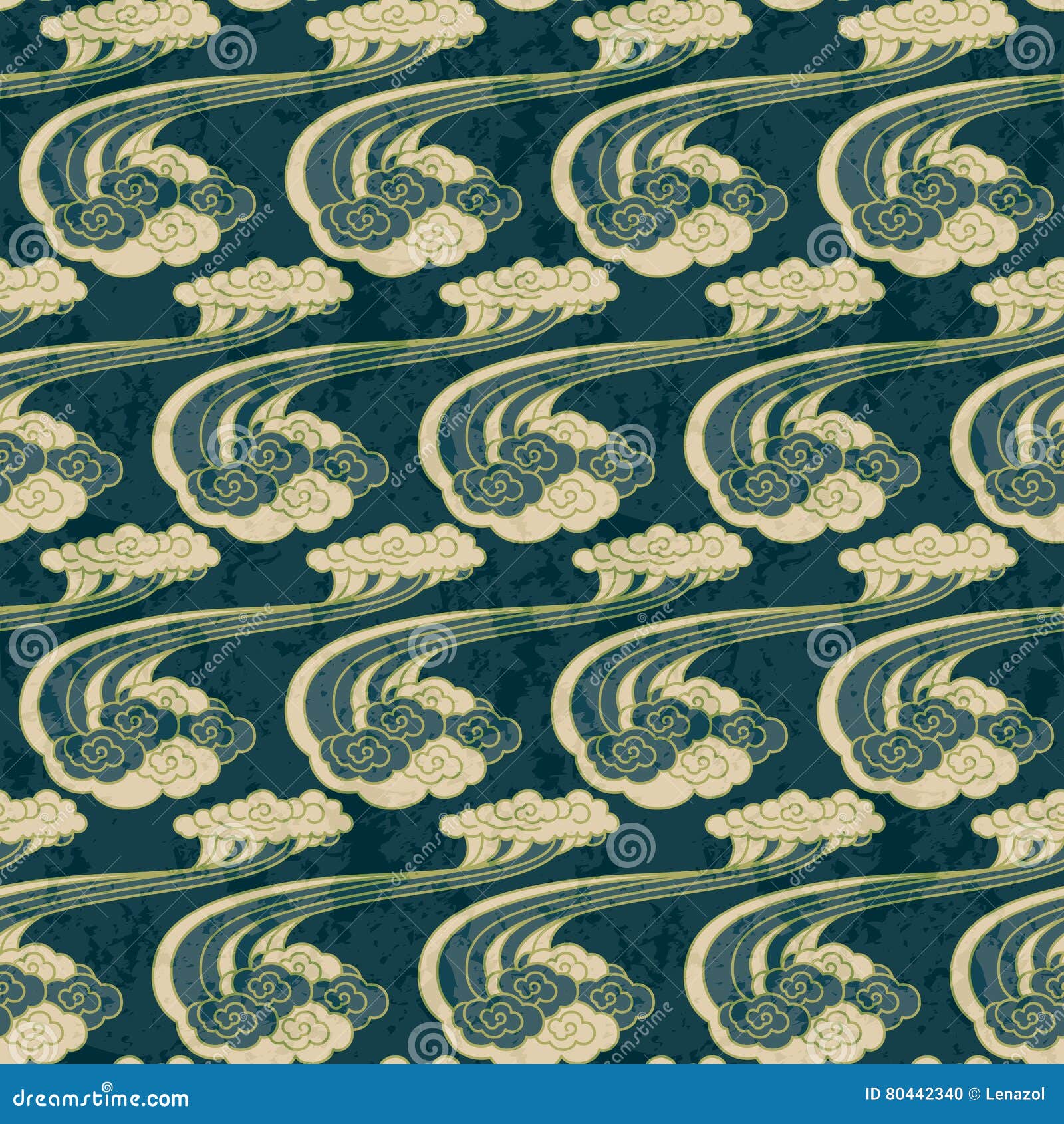 Seamless Vector Hand Drawn Grunge Japanese Cloud Pattern Design Stock ...