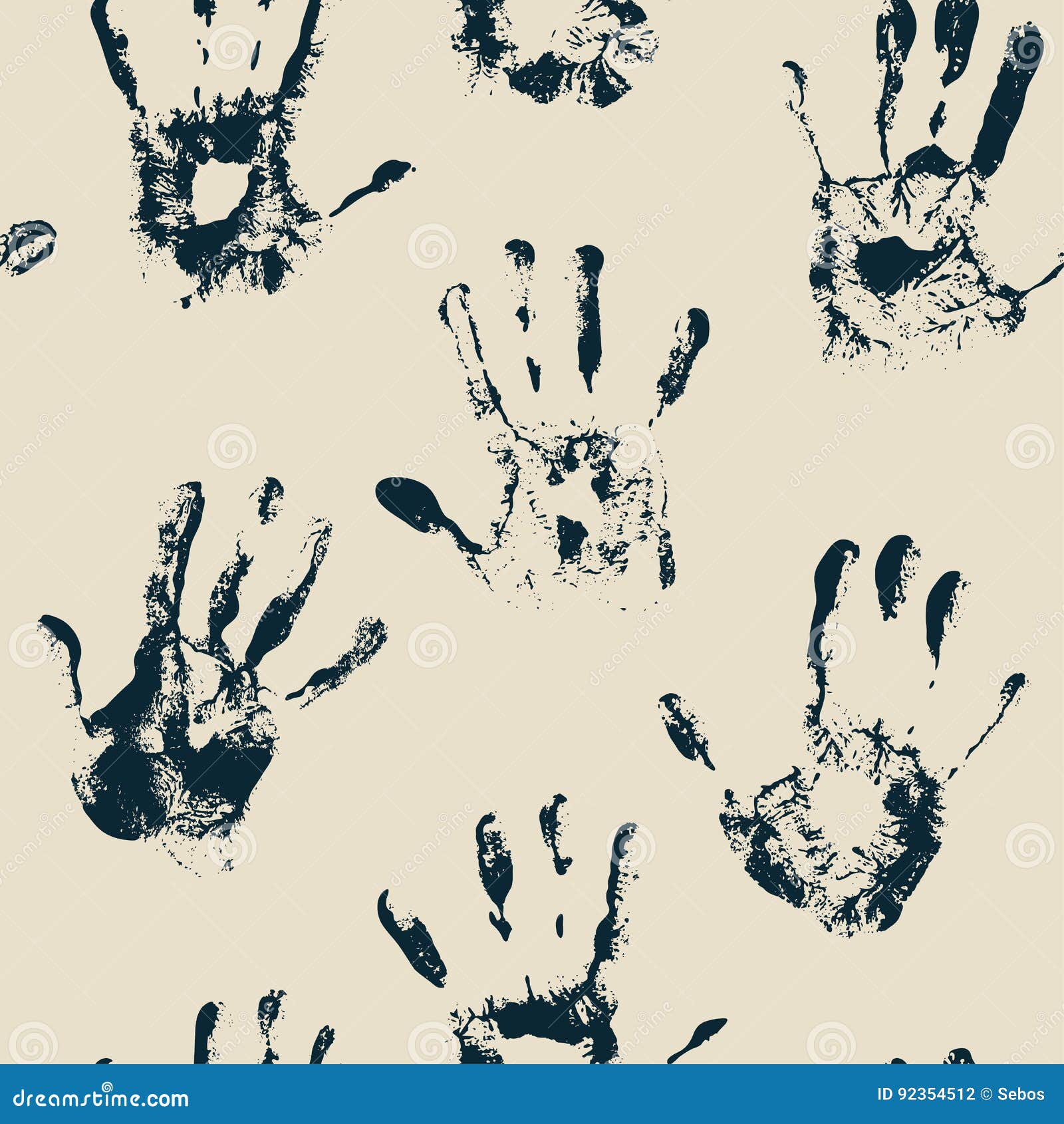 Seamless Vector Hand Print Monochrome Background. Stock Vector ...