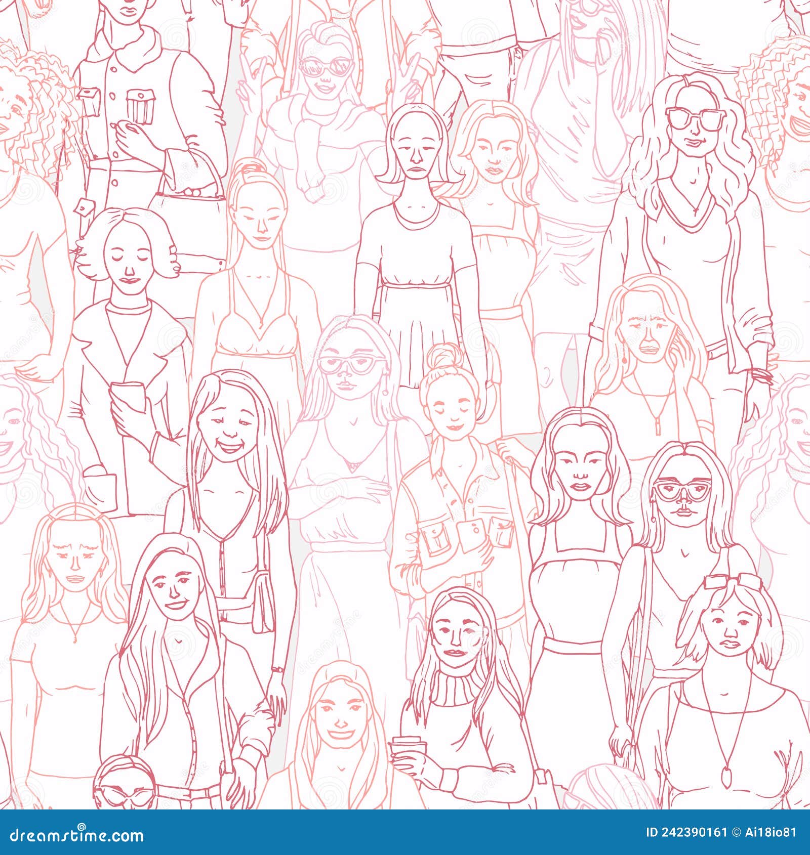 Crowd Of Women Of Different Nationalities Vector Illustration ...
