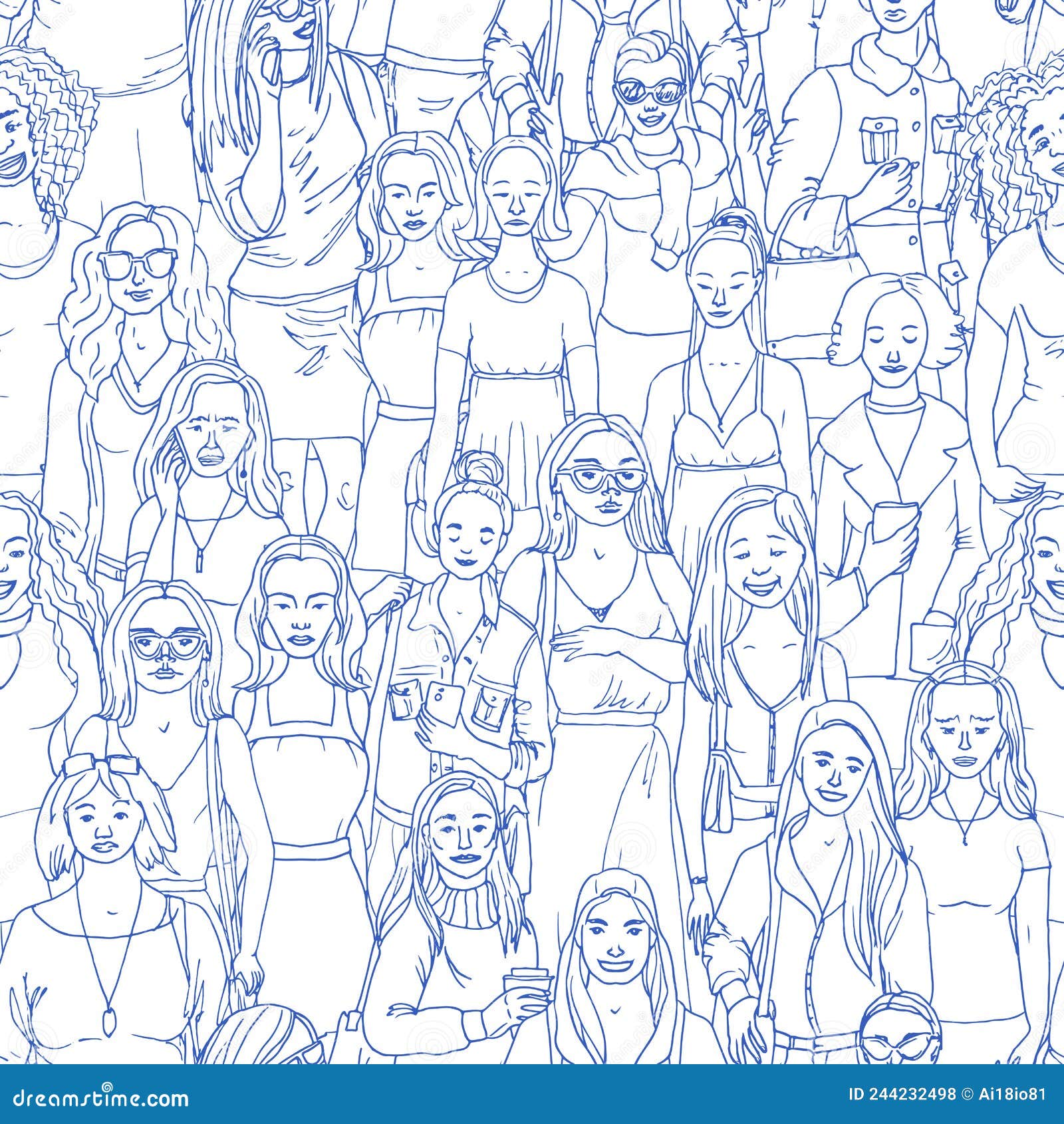Crowd Of Women Of Different Nationalities Vector Illustration ...