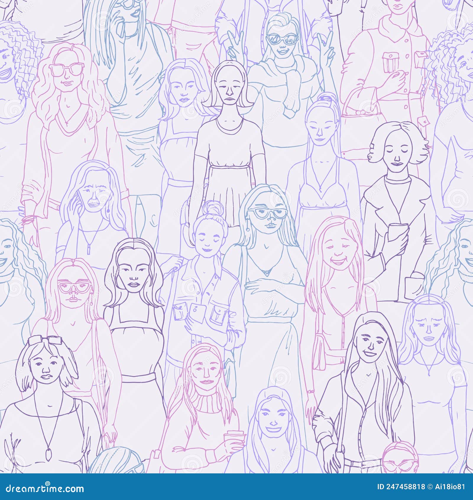 Crowd Of Women Of Different Nationalities Vector Illustration ...