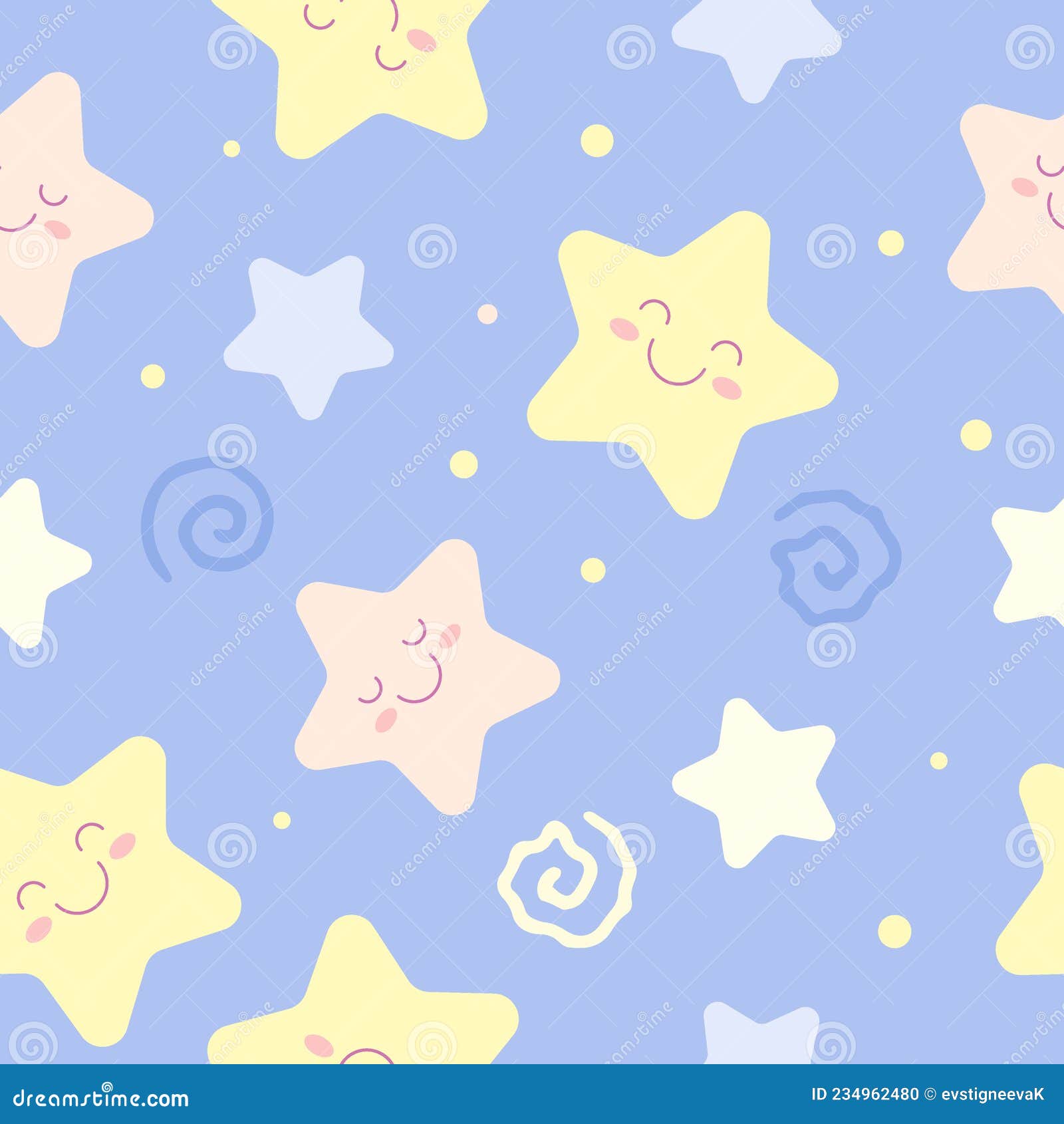 Seamless Vector Illustration with a Pattern of Cute Blue Stars Stock ...