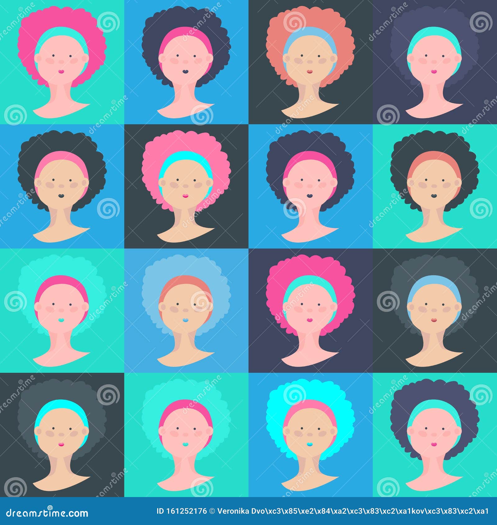 Seamless Vector Illustration. Young Woman Head in Different Color ...