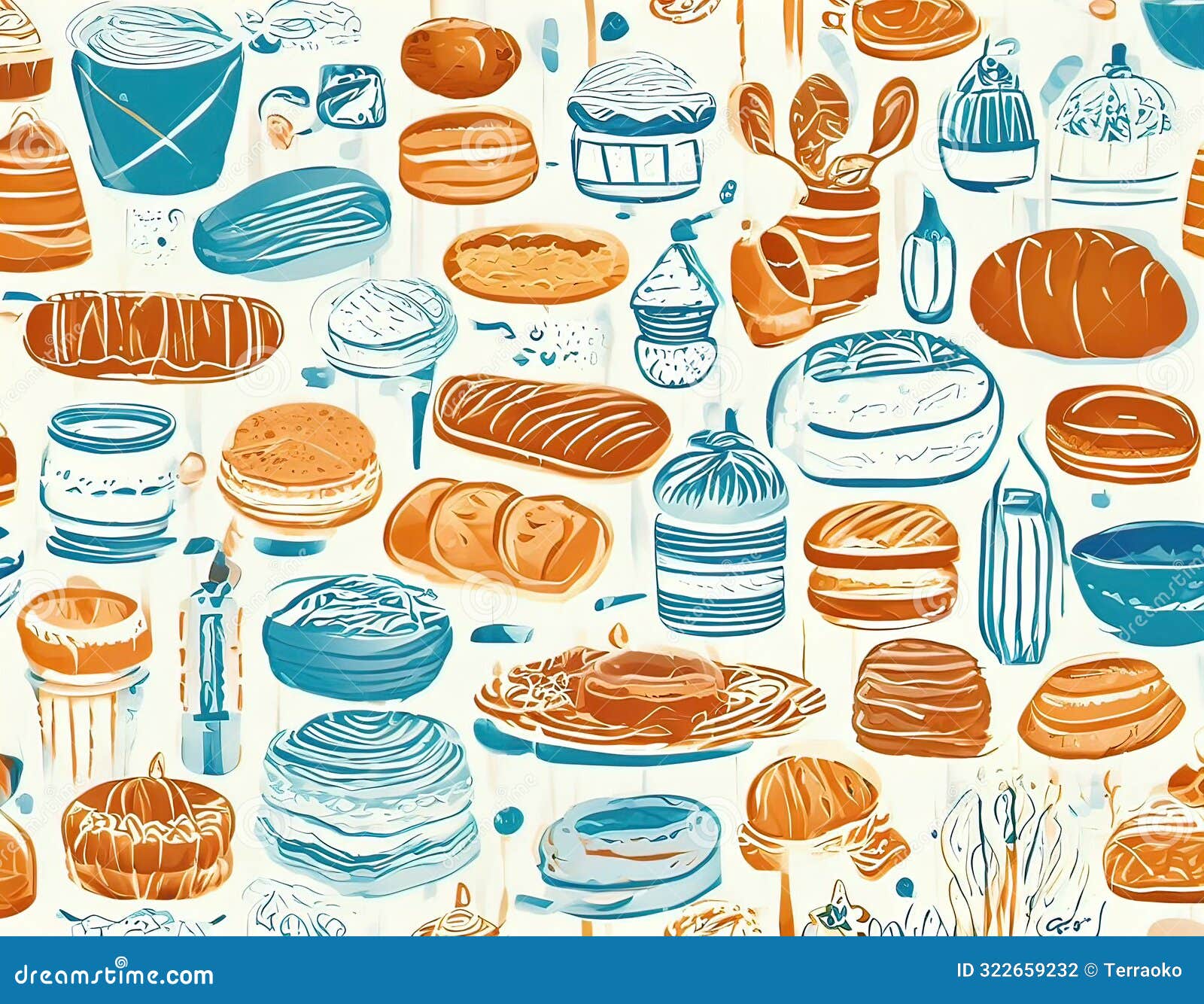Seamless Vector Image with Continuous Pattern Including Bakery Products. Bread, Pastries, Stock ...