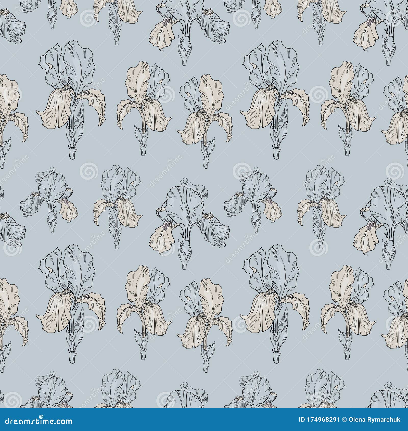 Seamless Vector Iris Pattern 6 Stock Vector - Illustration of botanical ...