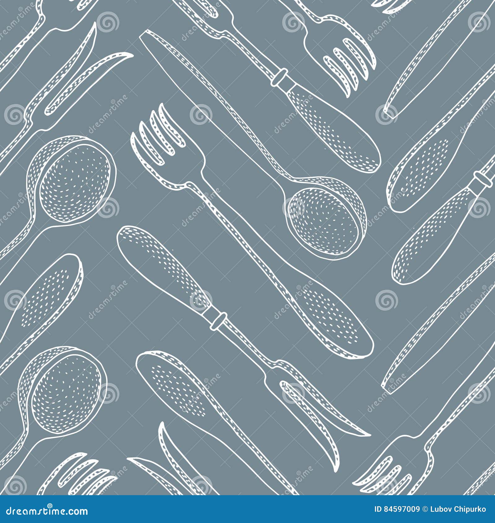 Seamless Vector Kitchen Cutlery Pattern. Stock Vector - Illustration of ...