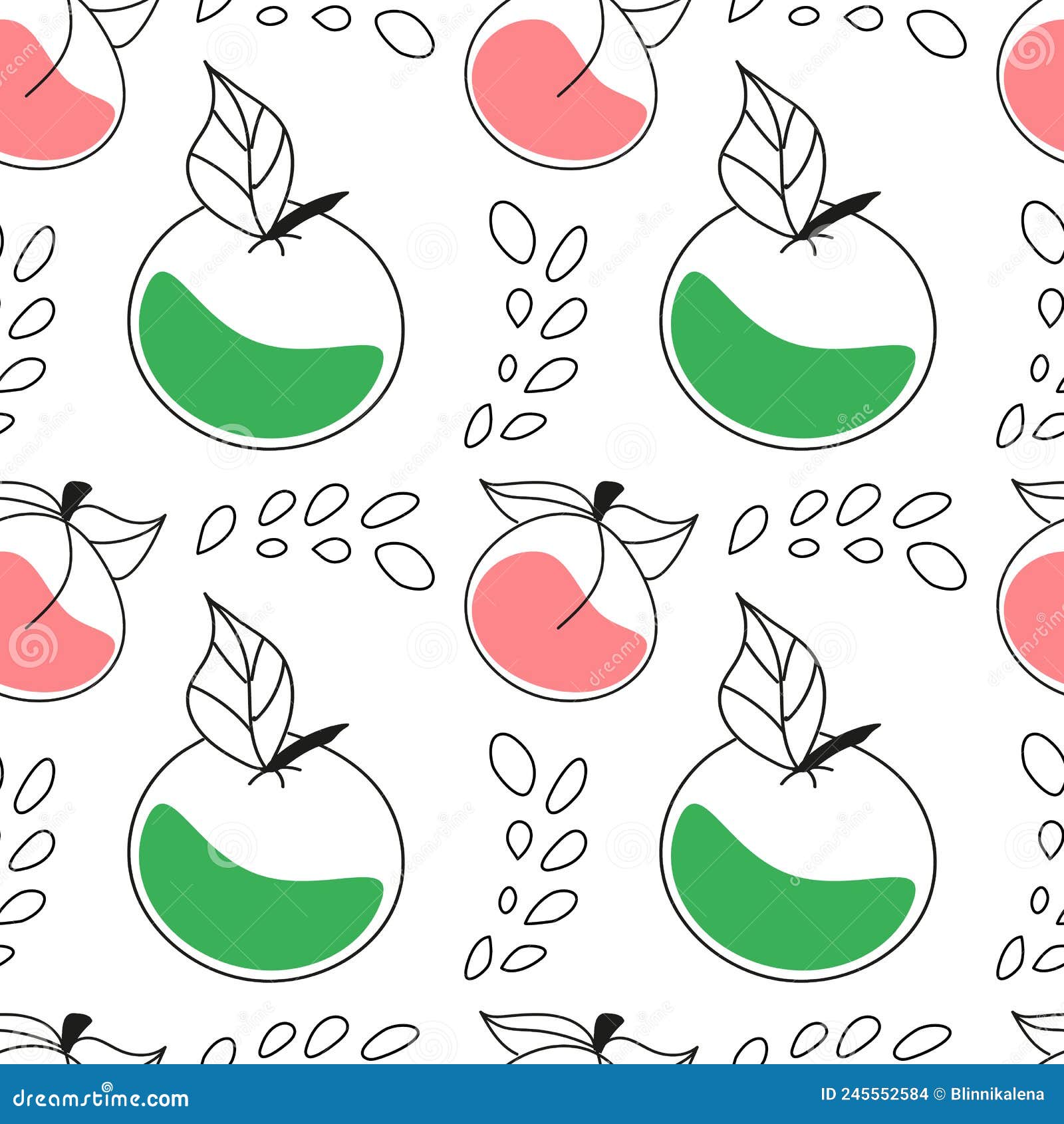 Seamless Vector Linear Contour Pattern of Apples and Peaches Stock ...